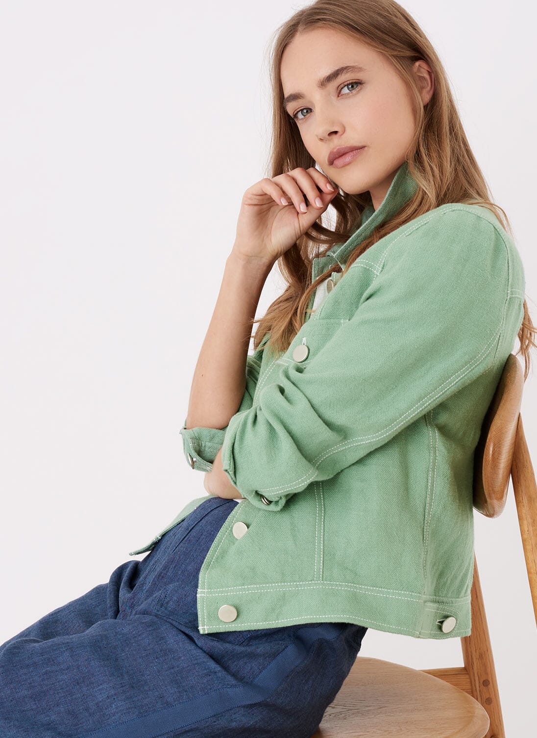 Eau De Nil Linen Utility Jacket | Women's Jackets | Brora UK