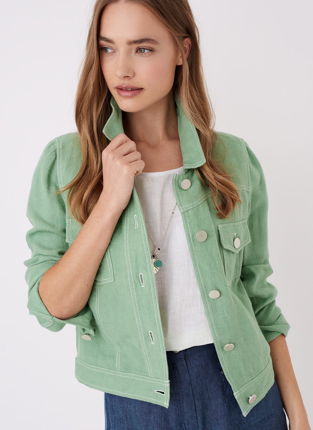 Eau De Nil Linen Utility Jacket | Women's Jackets | Brora UK