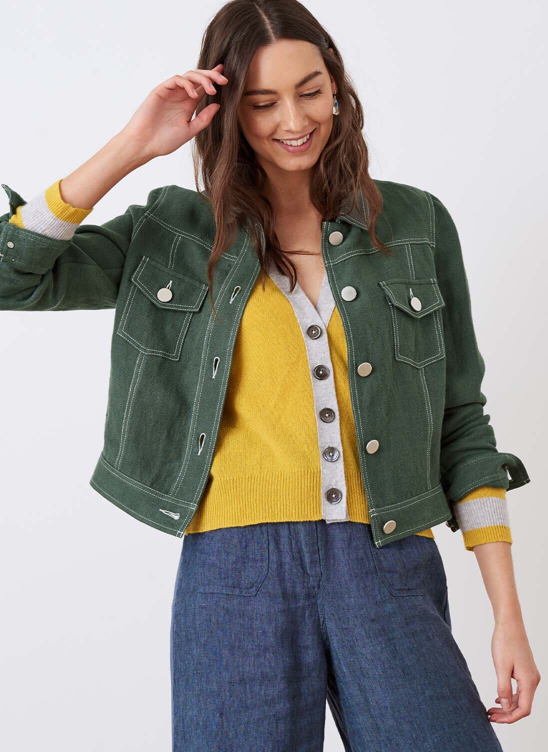 Verdigris Linen Utility Jacket | Women's Coats & Jackets | Brora