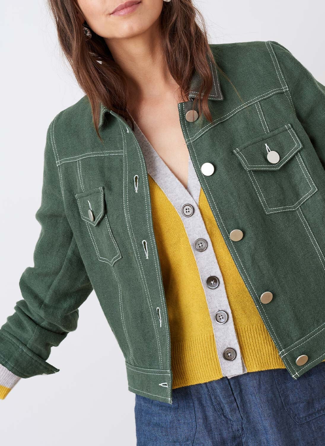 Verdigris Linen Utility Jacket | Women's Coats & Jackets | Brora