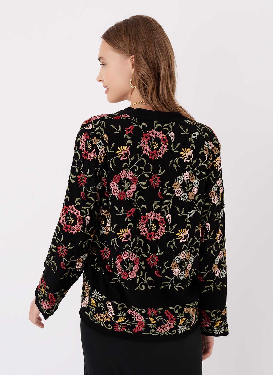Black Embroidered Floral Jacket | Women's Jackets | Brora UK