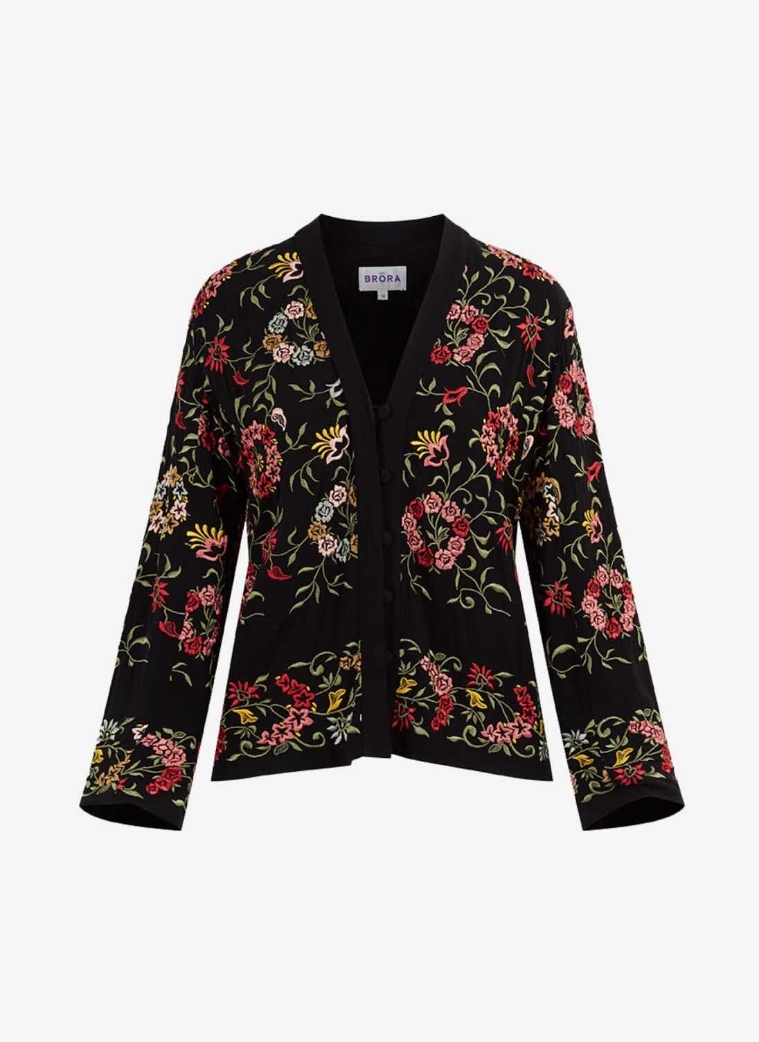 Black Embroidered Floral Jacket | Women's Jackets | Brora UK