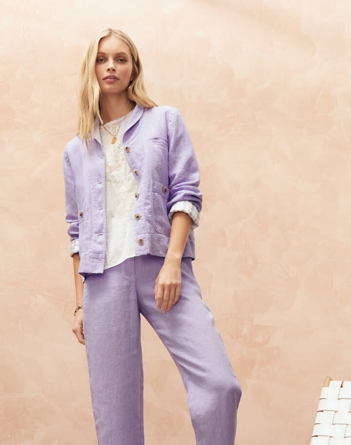 Textured Stripe Linen Jacket in Iris | Women | Brora