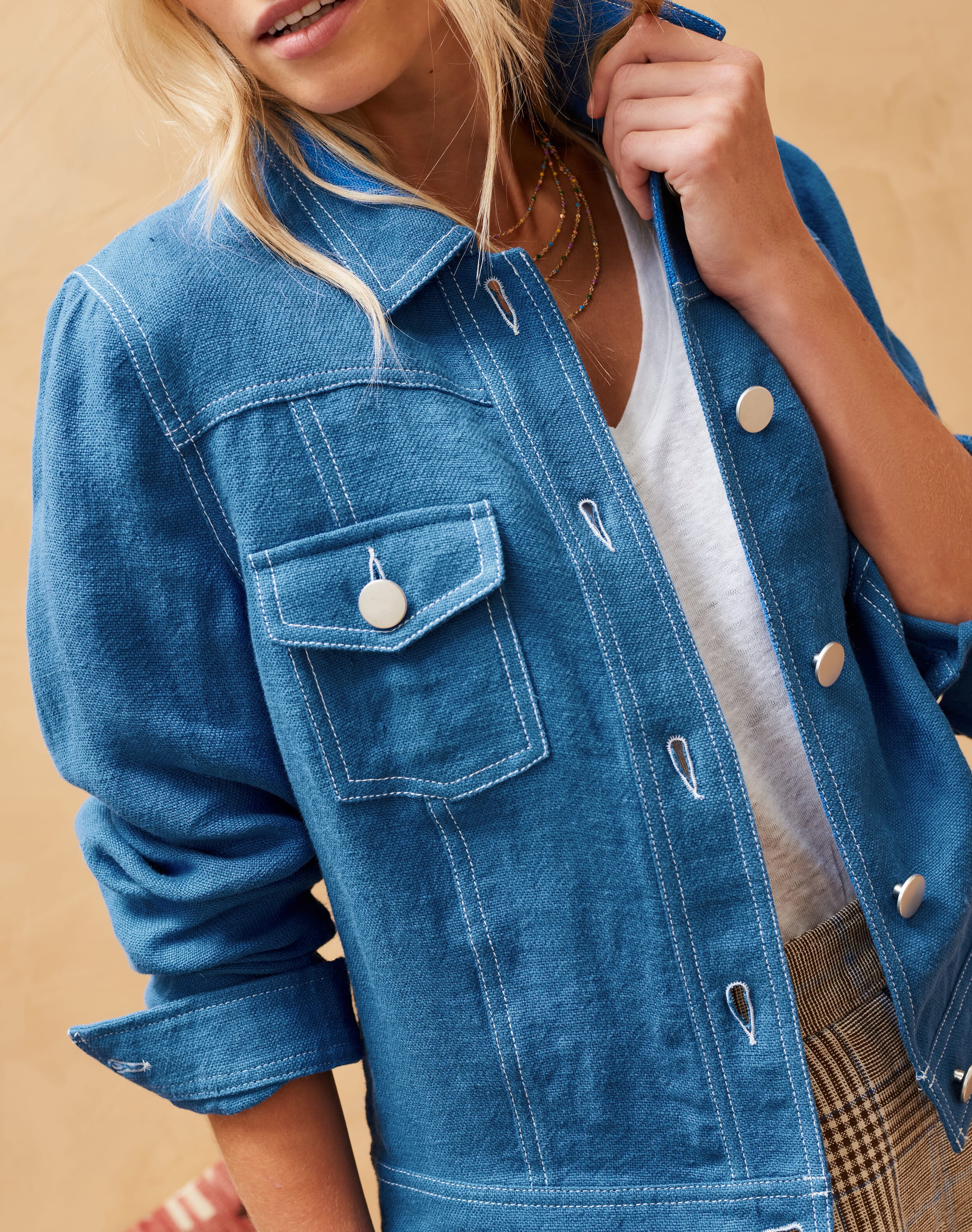 Blue Linen Utility Jacket | Women's Jackets | Brora Fashion