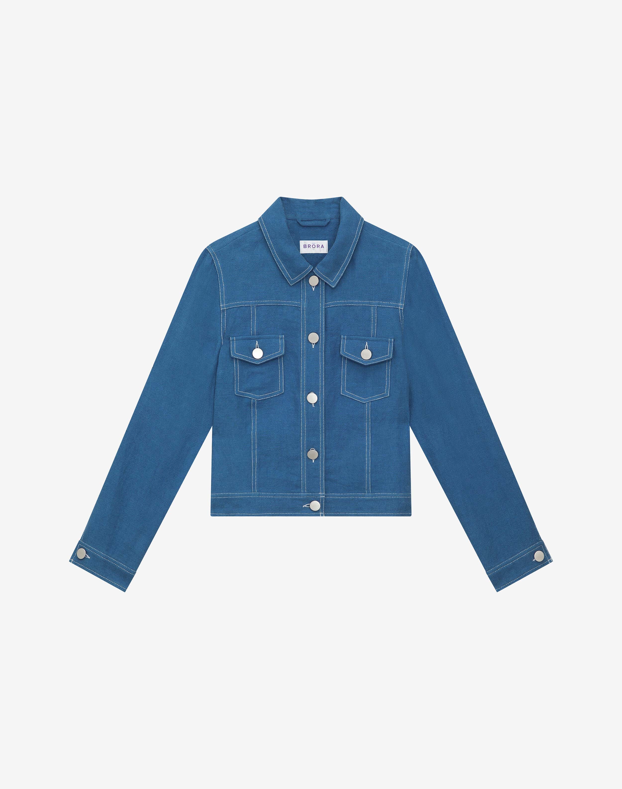 Blue Linen Utility Jacket | Women's Jackets | Brora Fashion