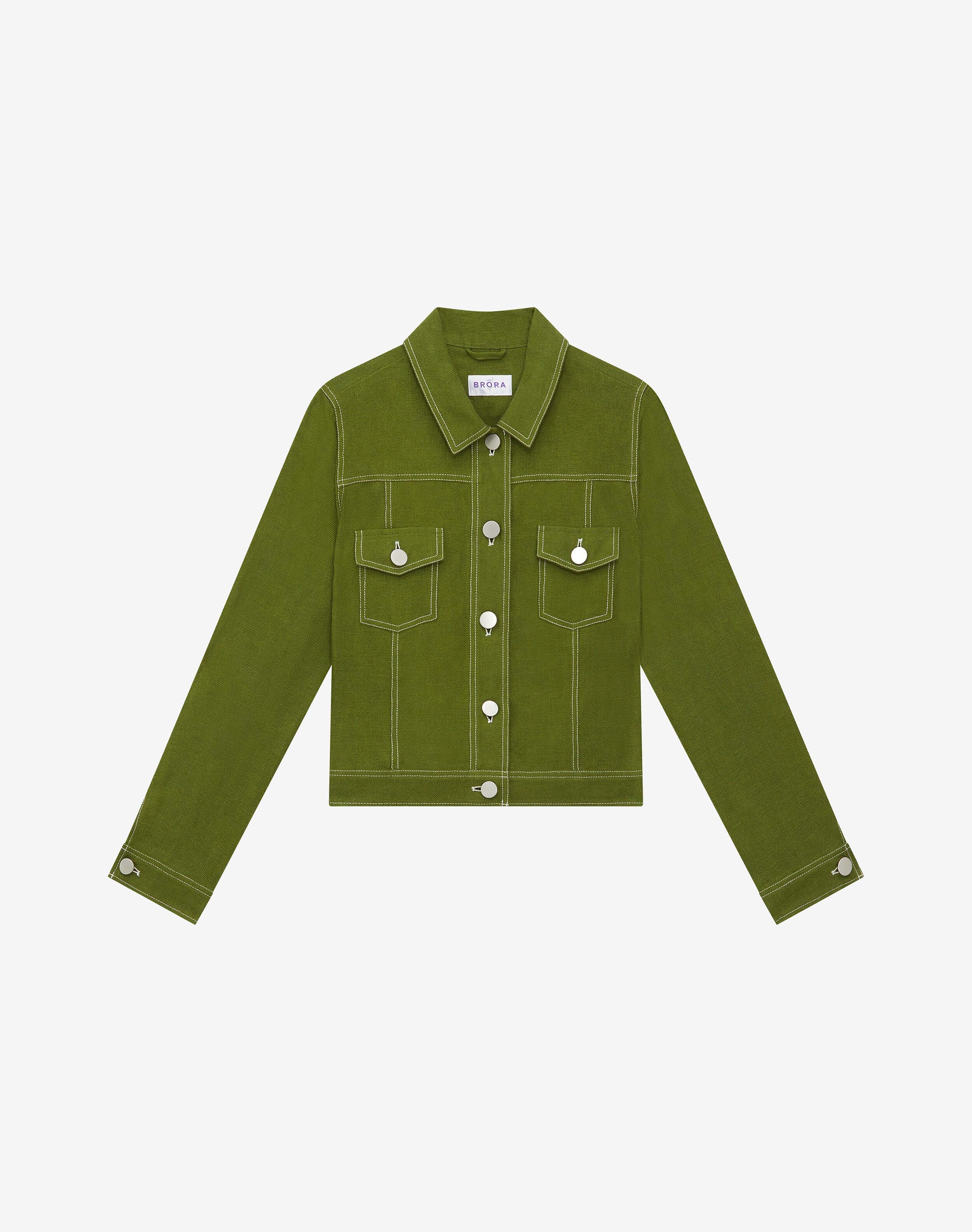 Linen Utility Jacket in Green | Women's Jackets | Brora Fashion