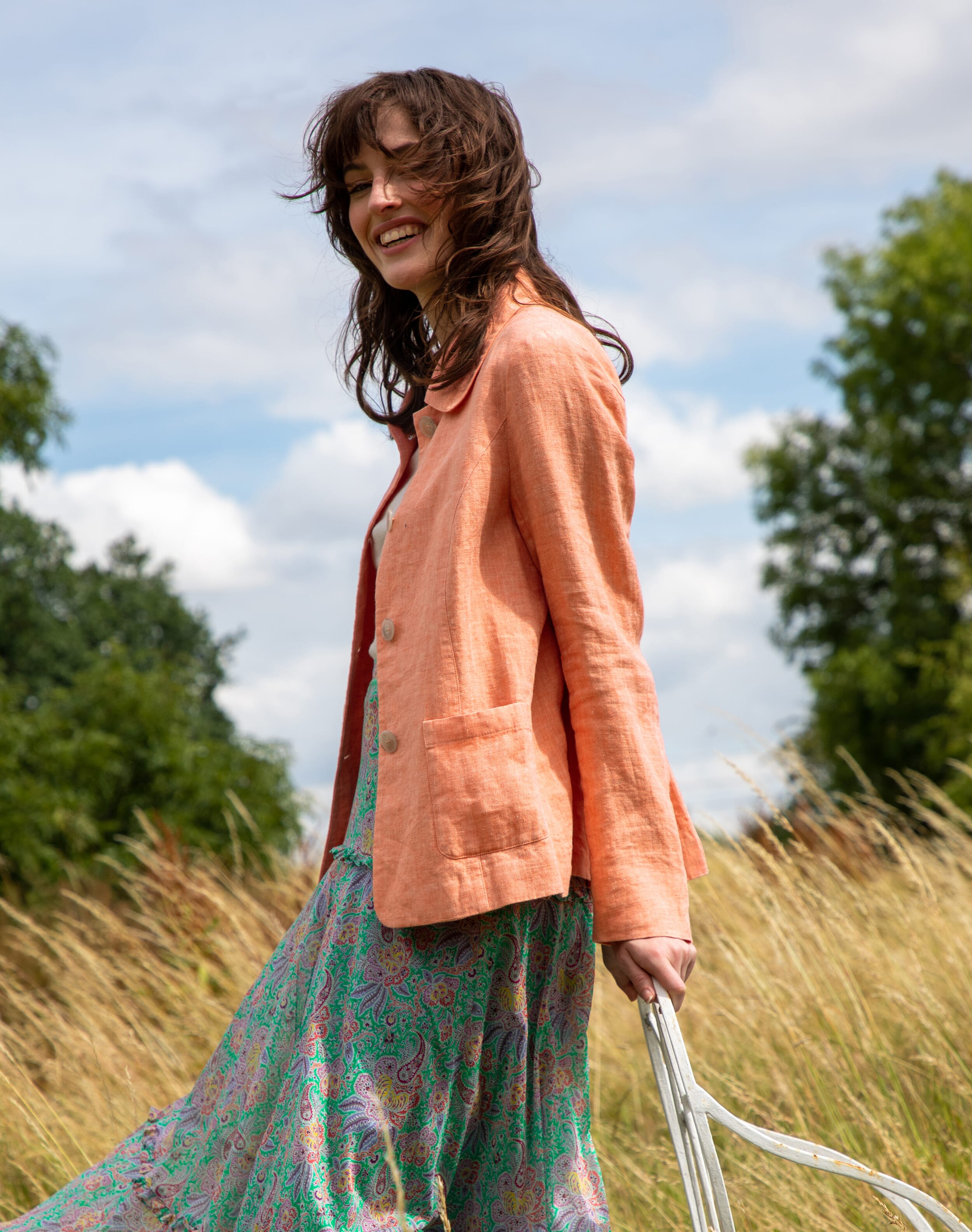 Coral Herringbone Linen Jacket | Women's Jackets | Brora Fashion