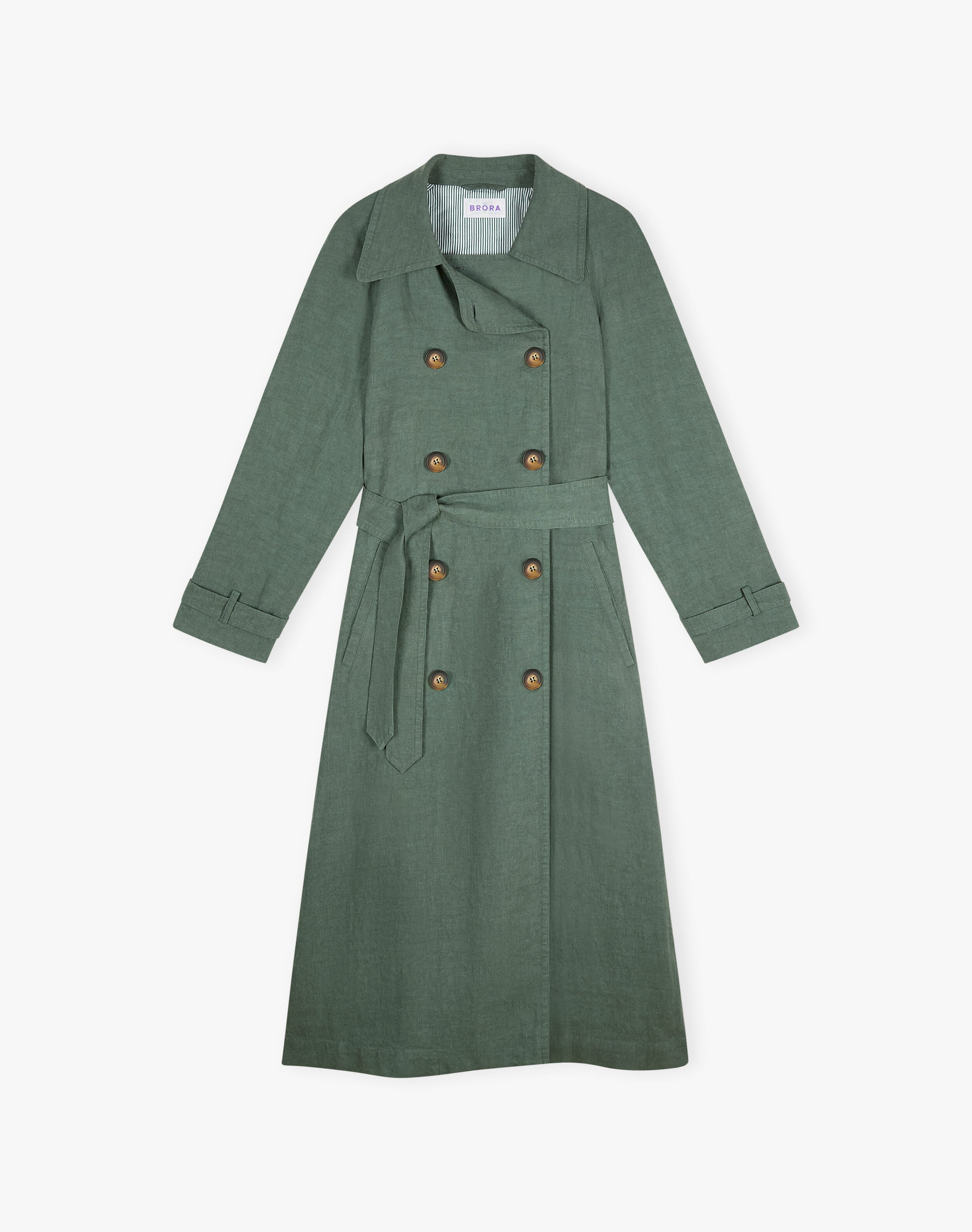 Verdigris Washed Linen Trench Coat | Women's Jackets | Brora