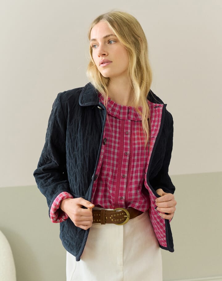 Reversible Cotton Cord & Check Jacket in Midnight & Raspberry