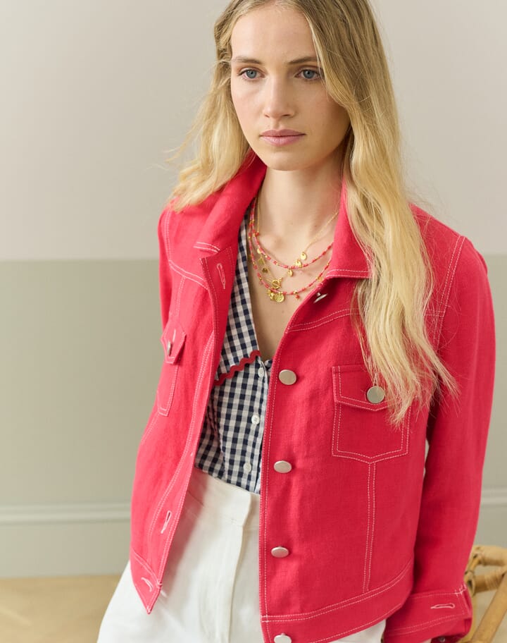 Linen Utility Jacket in Cherry | Women's Jackets | Brora Clearance