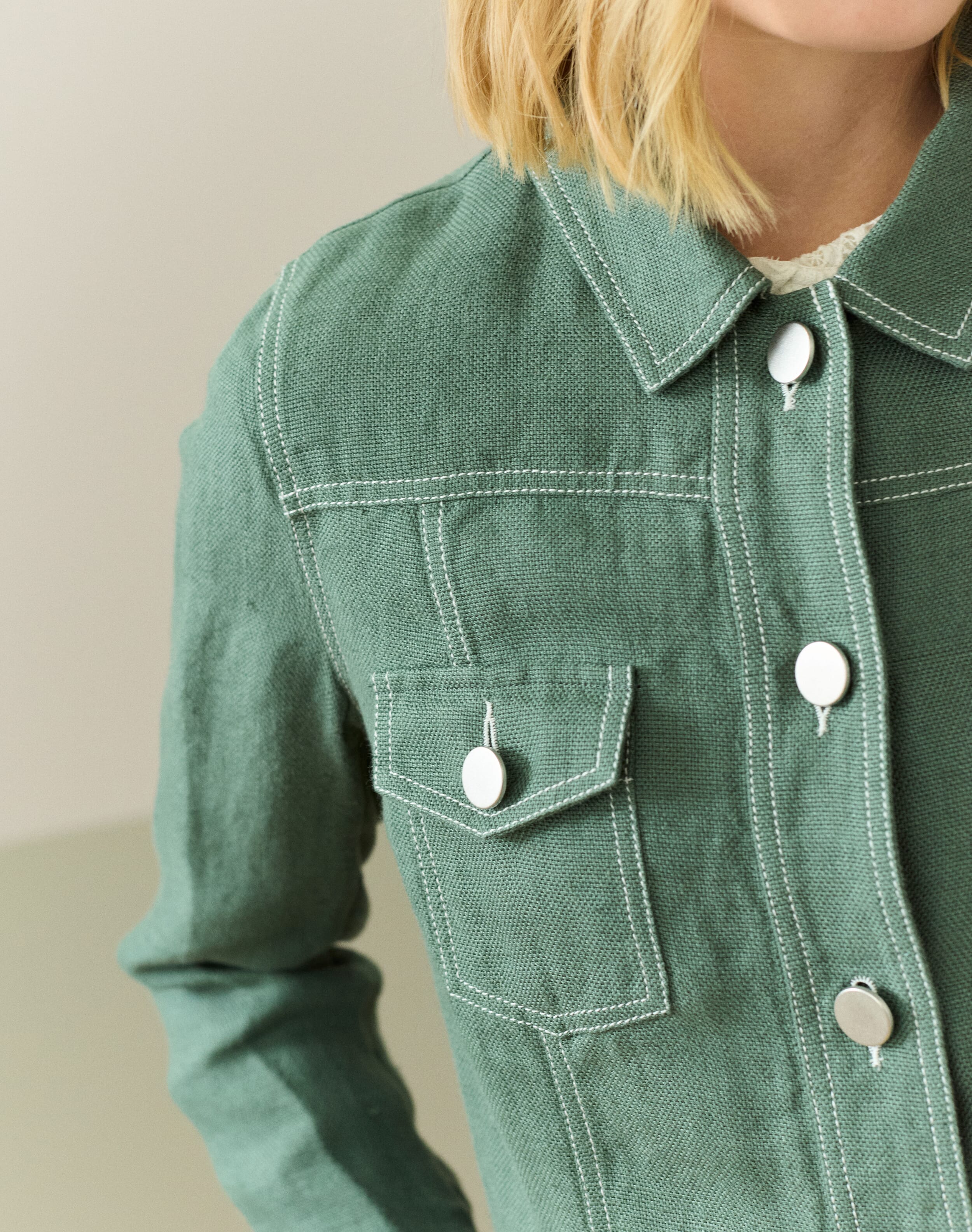 Linen Utility Jacket in Verdigris | Womenswear | Brora Clearance