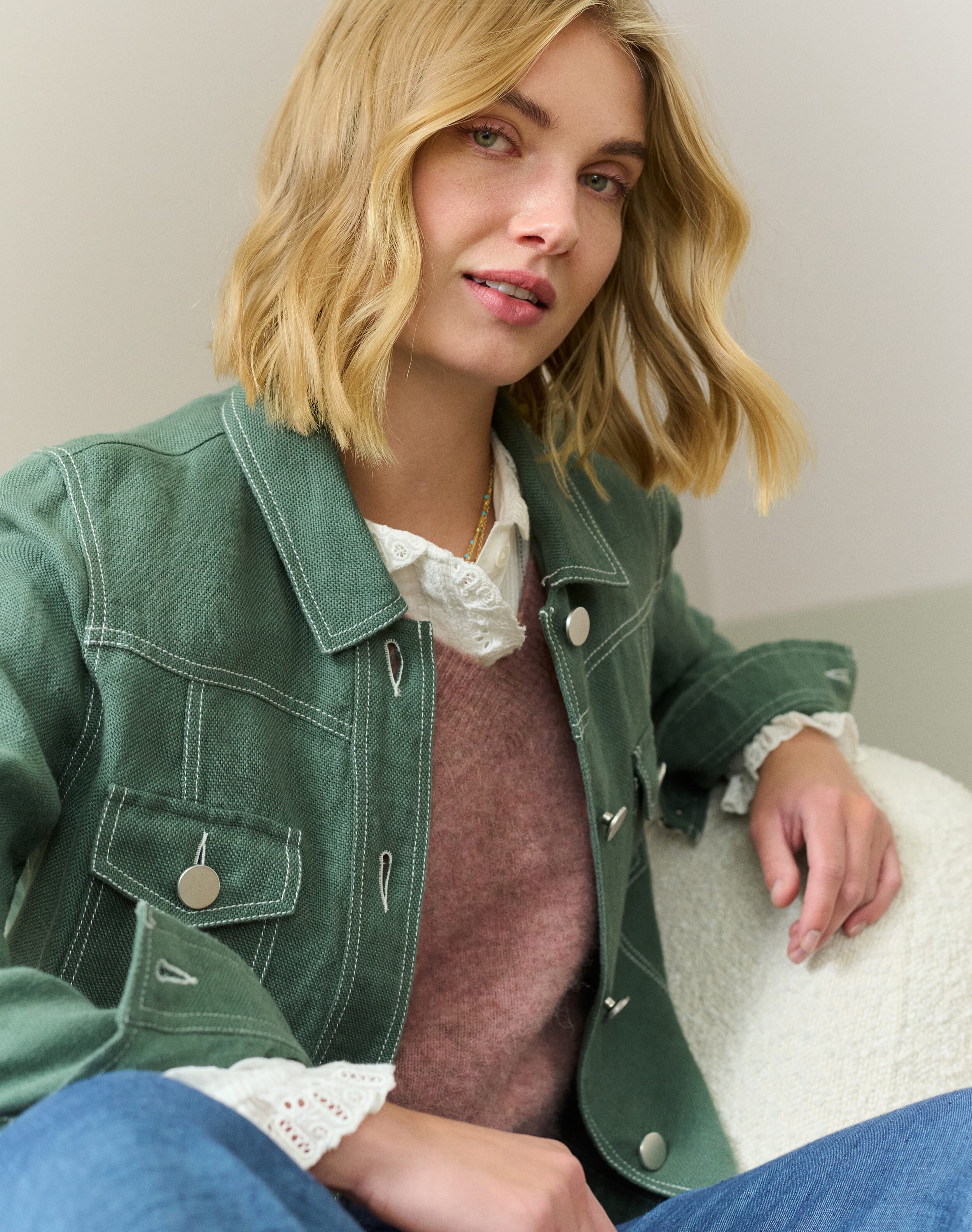 Linen Utility Jacket in Verdigris | Womenswear | Brora Clearance