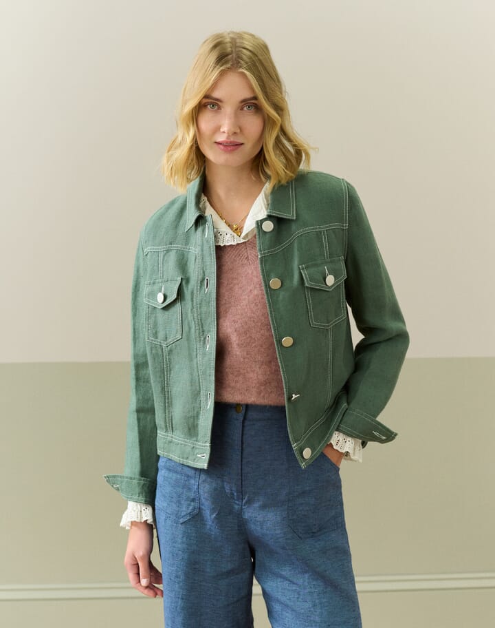 Linen Utility Jacket in Verdigris | Women's Jackets | Brora