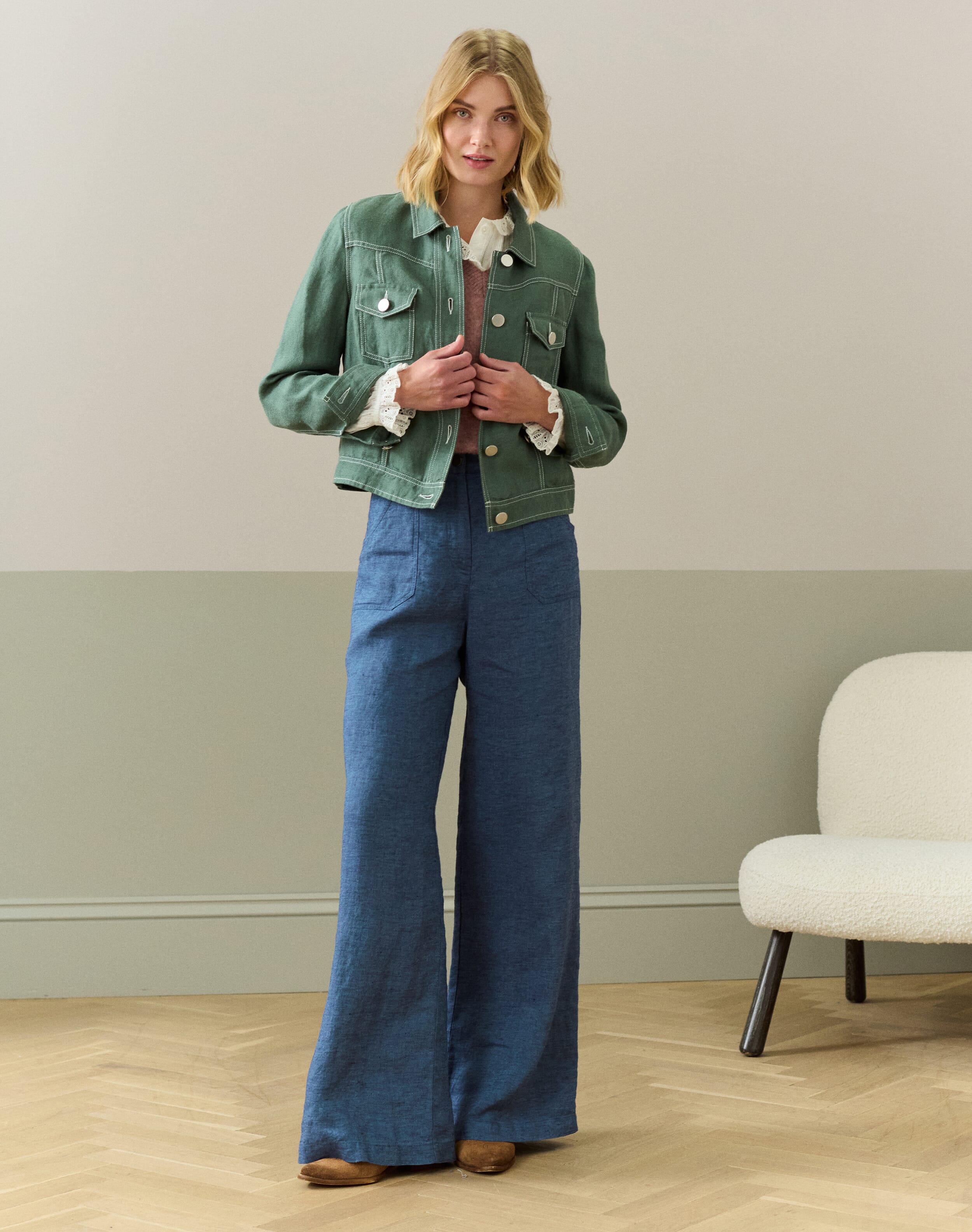 Linen Utility Jacket in Verdigris | Womenswear | Brora Clearance