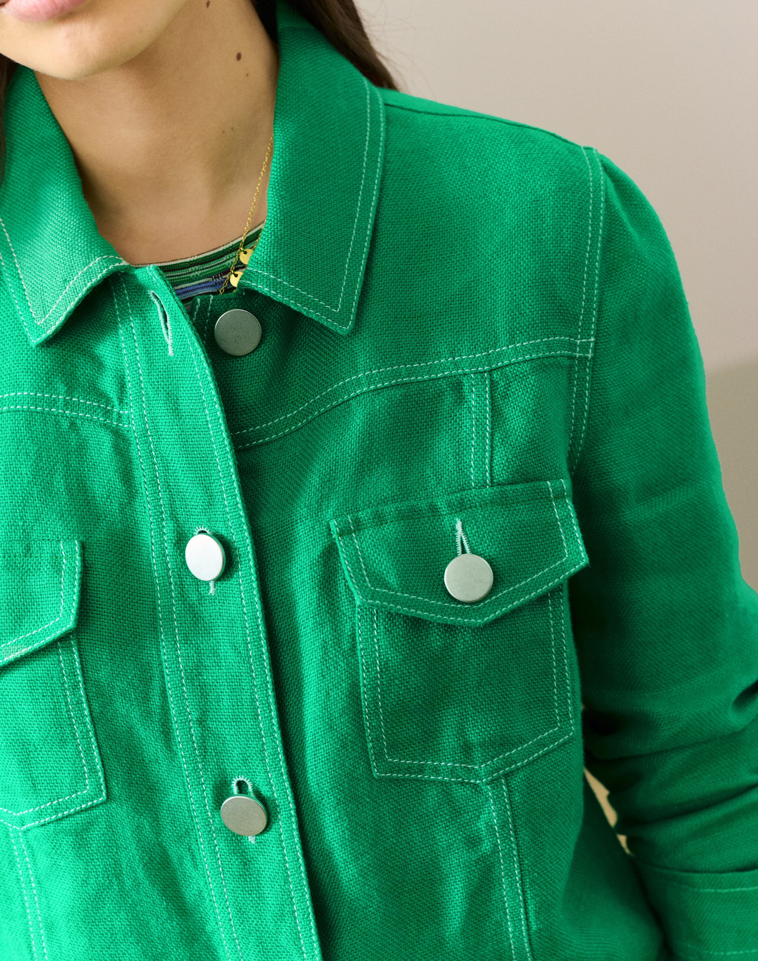 Linen Utility Jacket in Emerald | Women's Jackets | Brora Sale