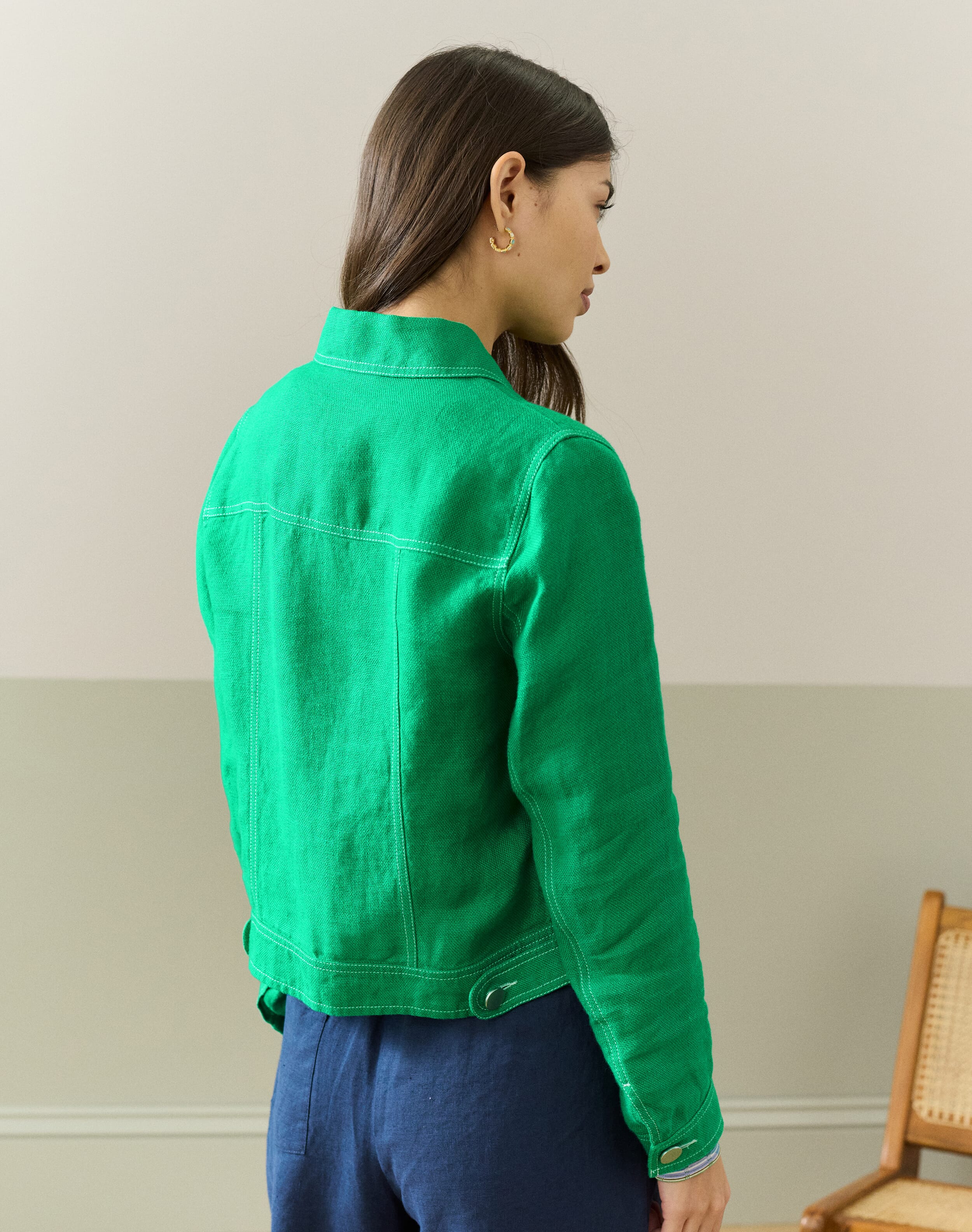 Linen Utility Jacket in Emerald | Women's Jackets | Brora Clearance