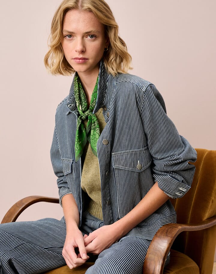 Stripe Cotton Canvas Jacket in Midnight & White | Brora Jackets