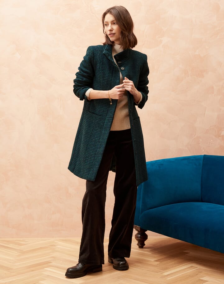 Blue Harris Tweed Coat | Women's Coats | Brora Fashion
