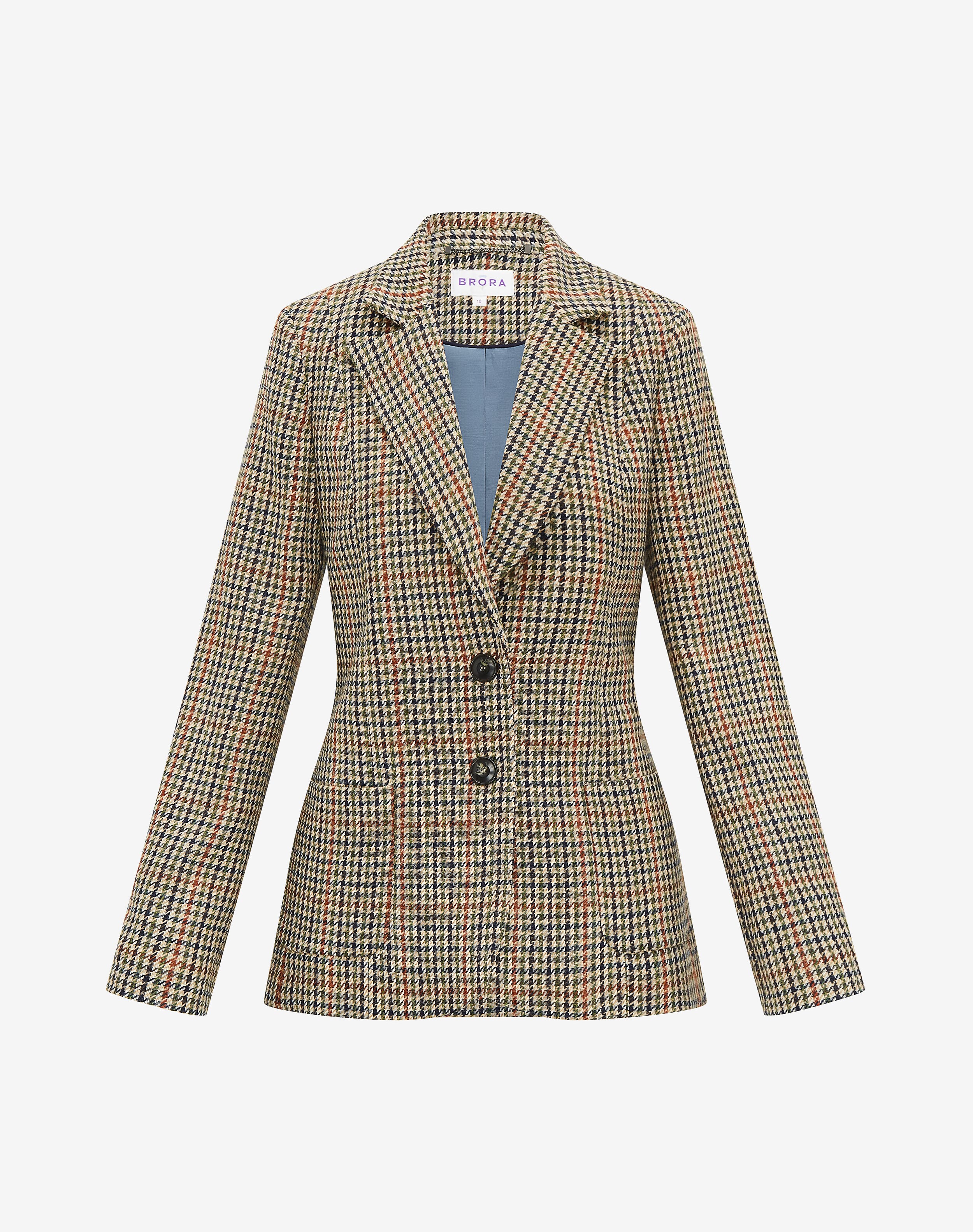 Houndstooth Wool Tweed Jacket in Oatmeal & Nettle | Brora