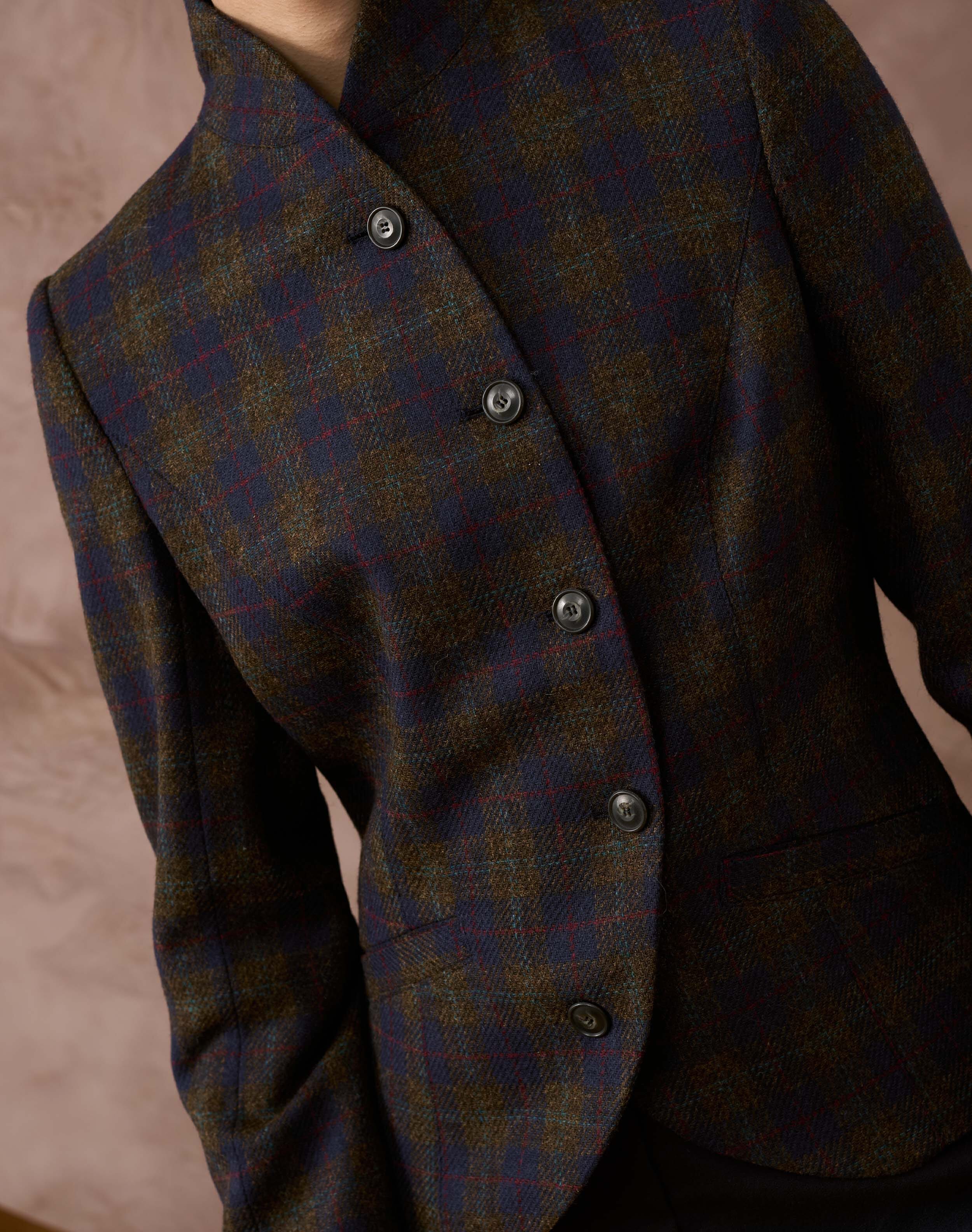Navy Check Wool Fitted Jacket | Women's Jackets | Brora Sale