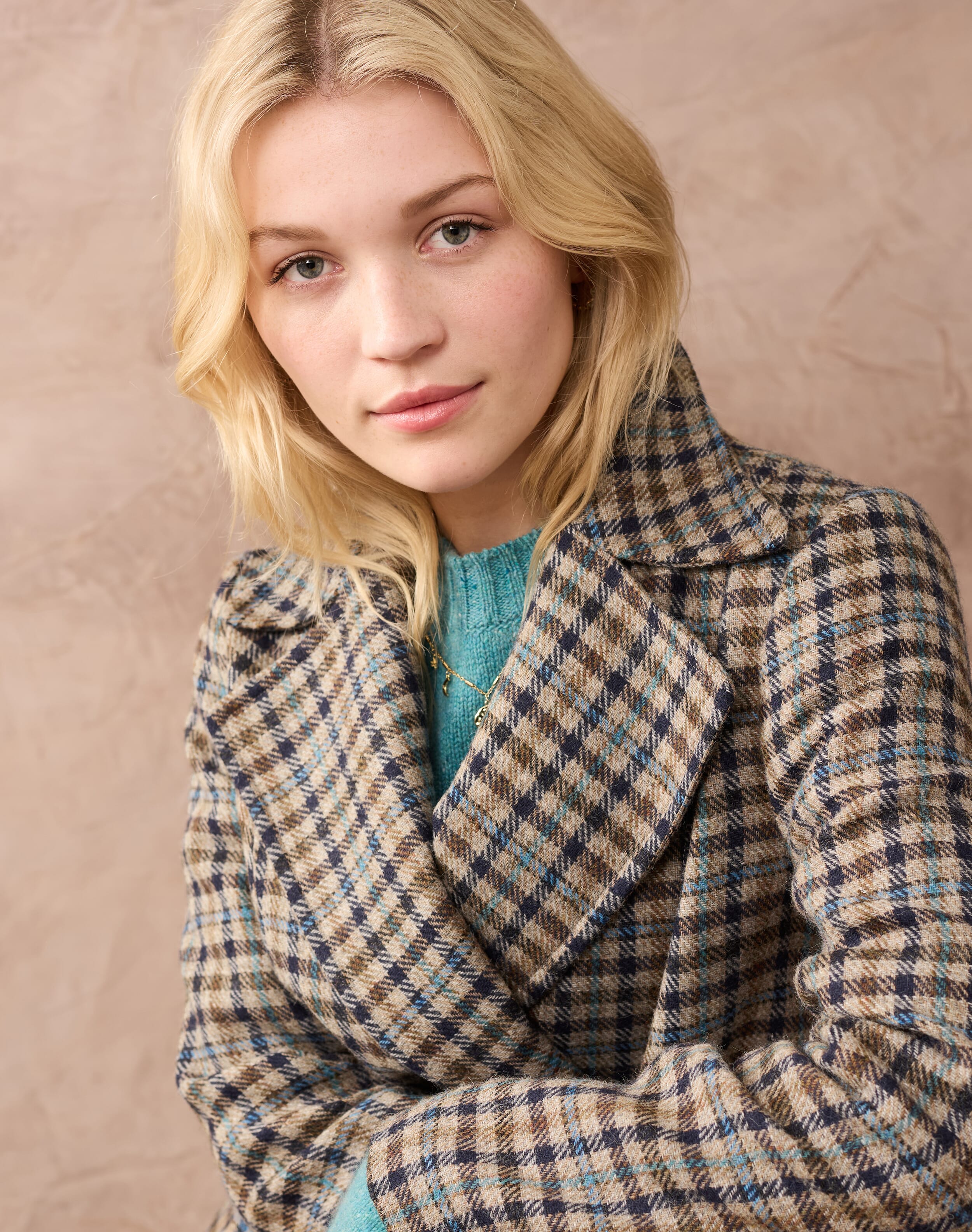 Check Wool Coat in Ash & Navy | Women's Coats | Brora Sale