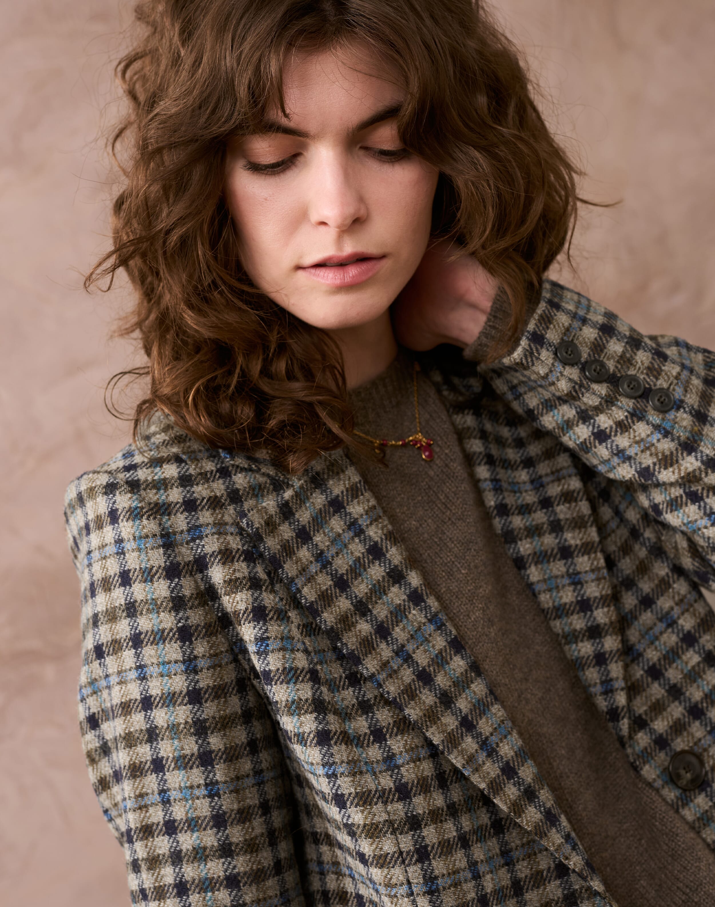 Check Wool Jacket in Ash & Navy | Women's Jackets | Brora