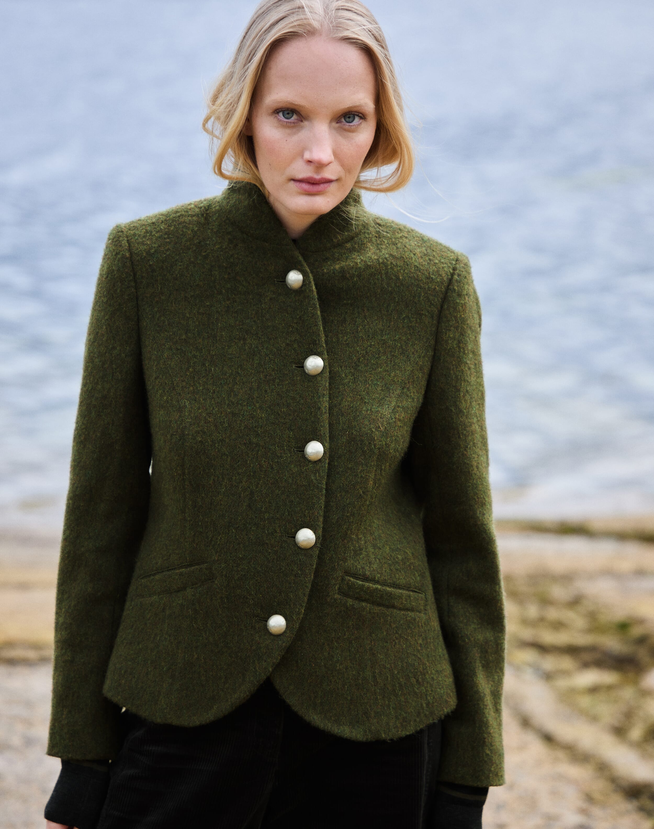 Merino Wool Military Jacket in Moss | Brora Clearance
