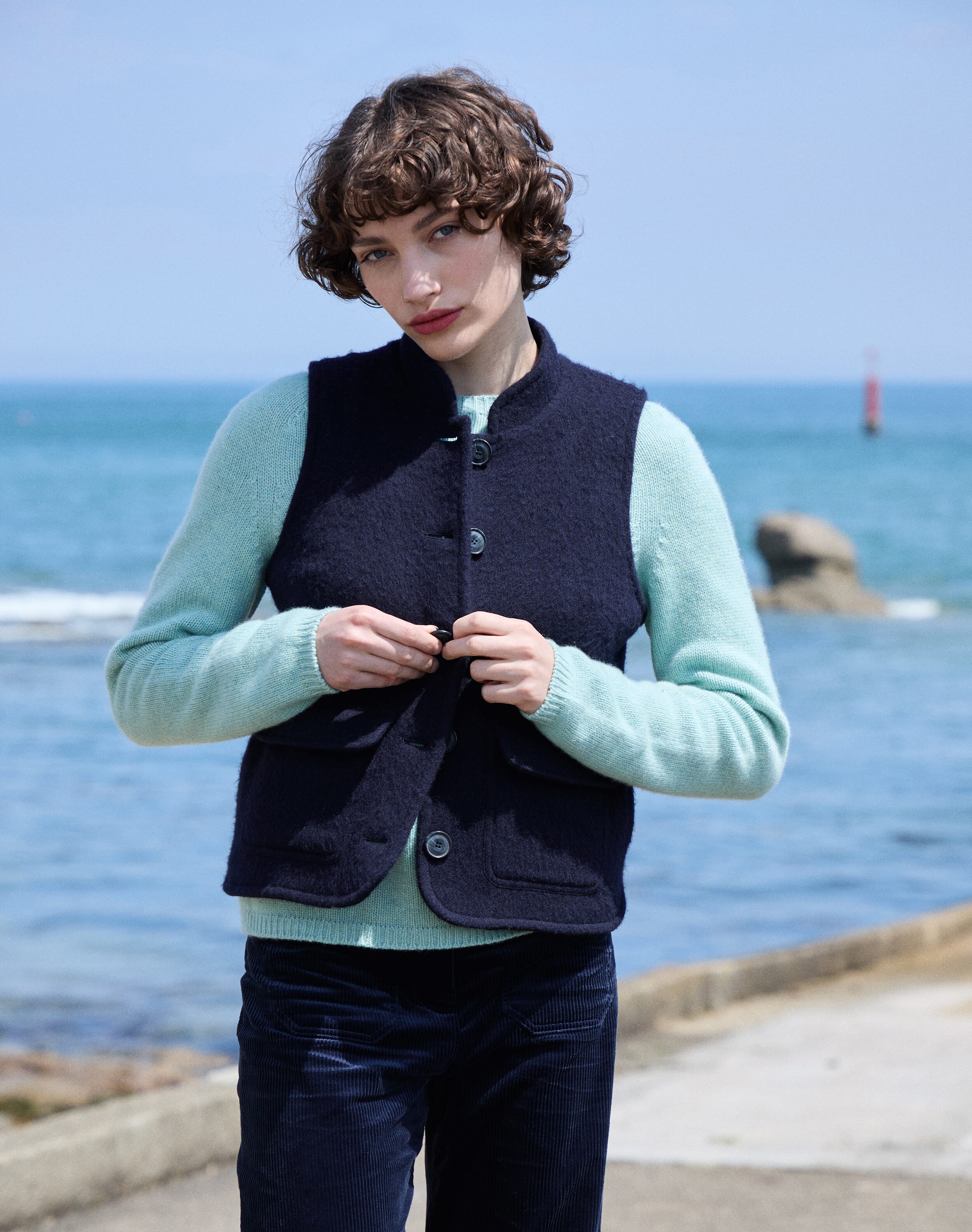 Merino Wool Gilet in Ink | Natural Fibres | Brora Clearance