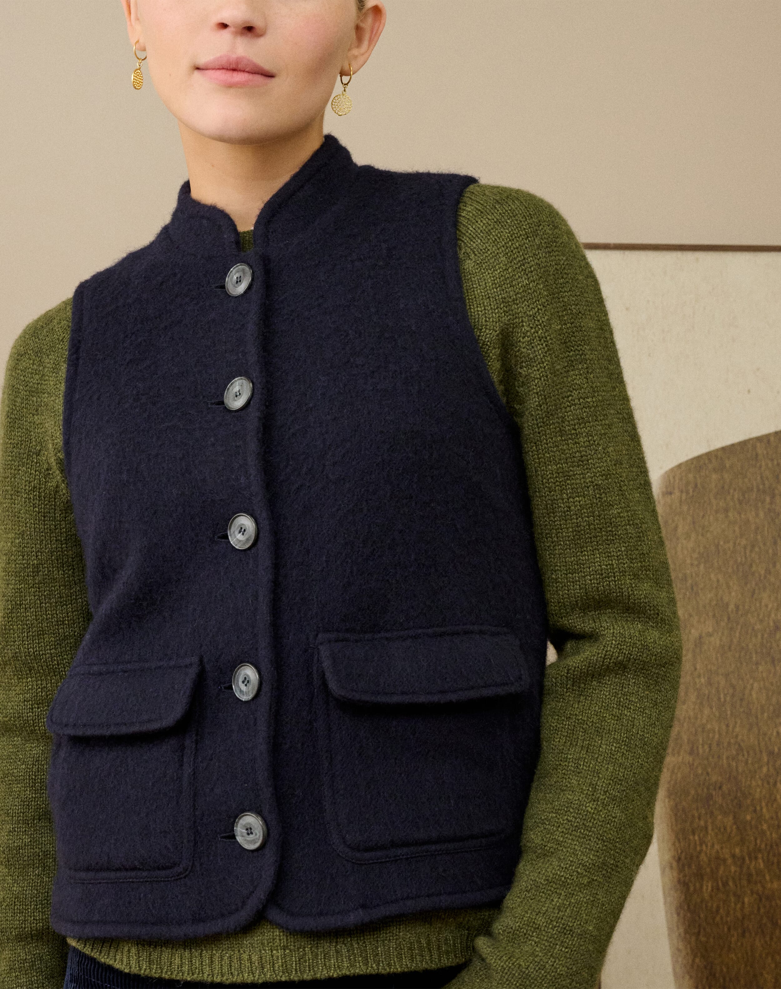 Merino Wool Gilet in Ink | Natural Fibres | Brora Clearance