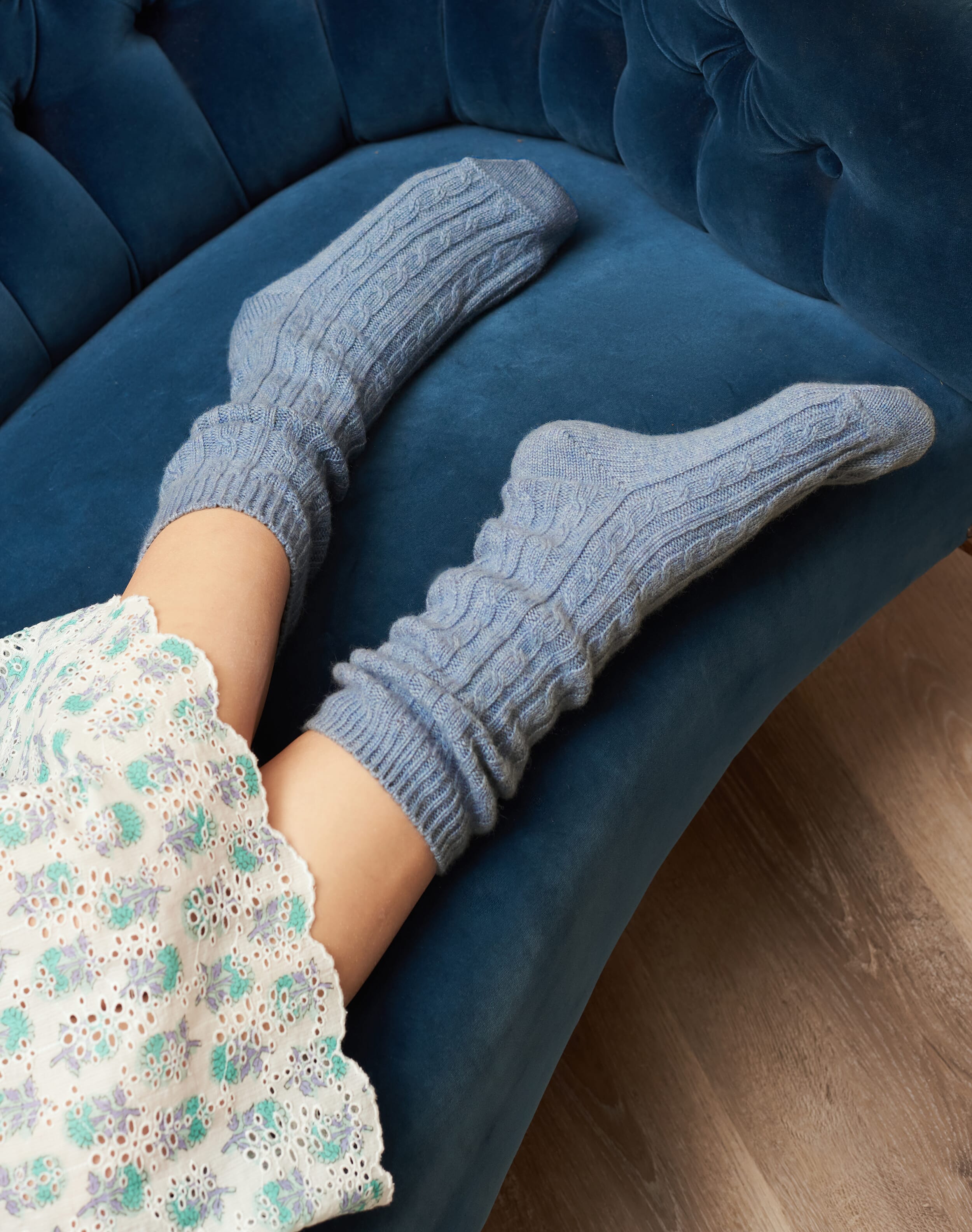 Periwinkle Women's Cashmere Bed Socks | Cashmere Socks | Brora