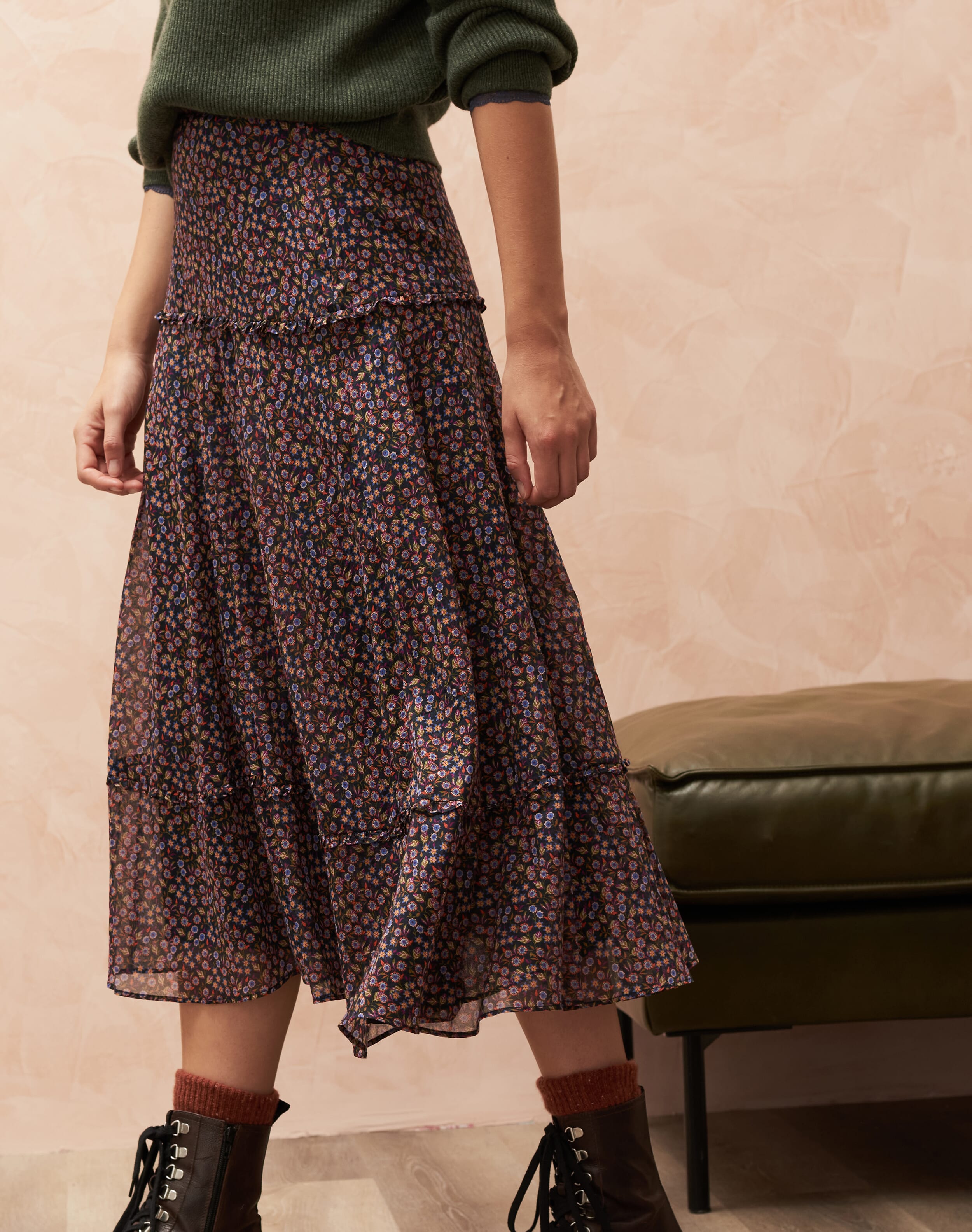 Liberty Print Cotton Chiffon Skirt in Lavender Flower | Skirts | Brora