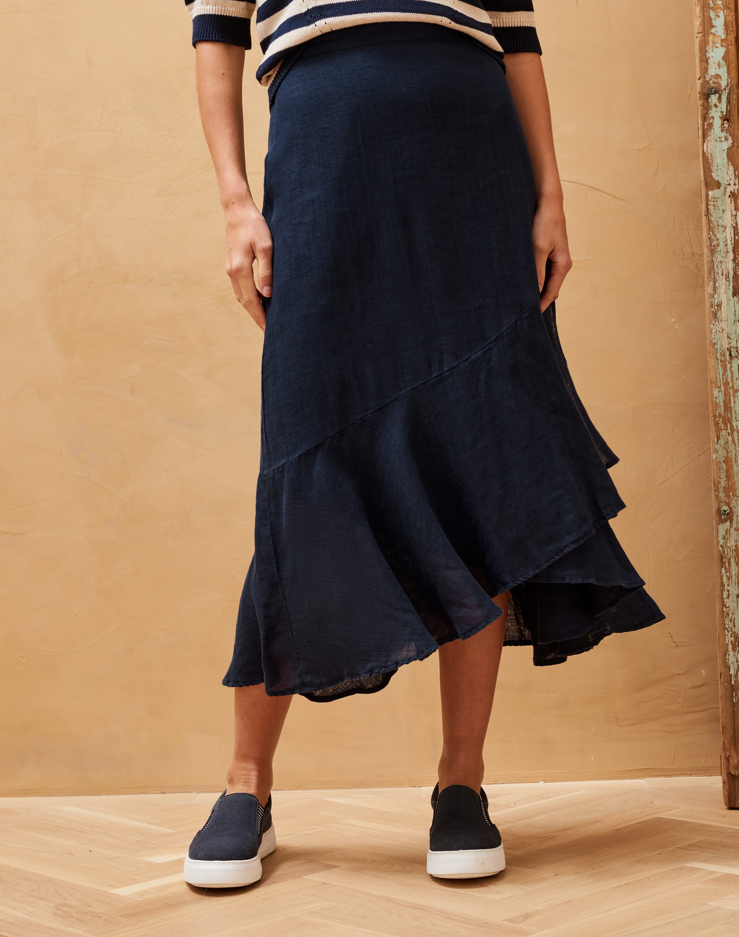 Navy Gauzy Linen Frill Skirt | Women's Skirts | Brora Fashion