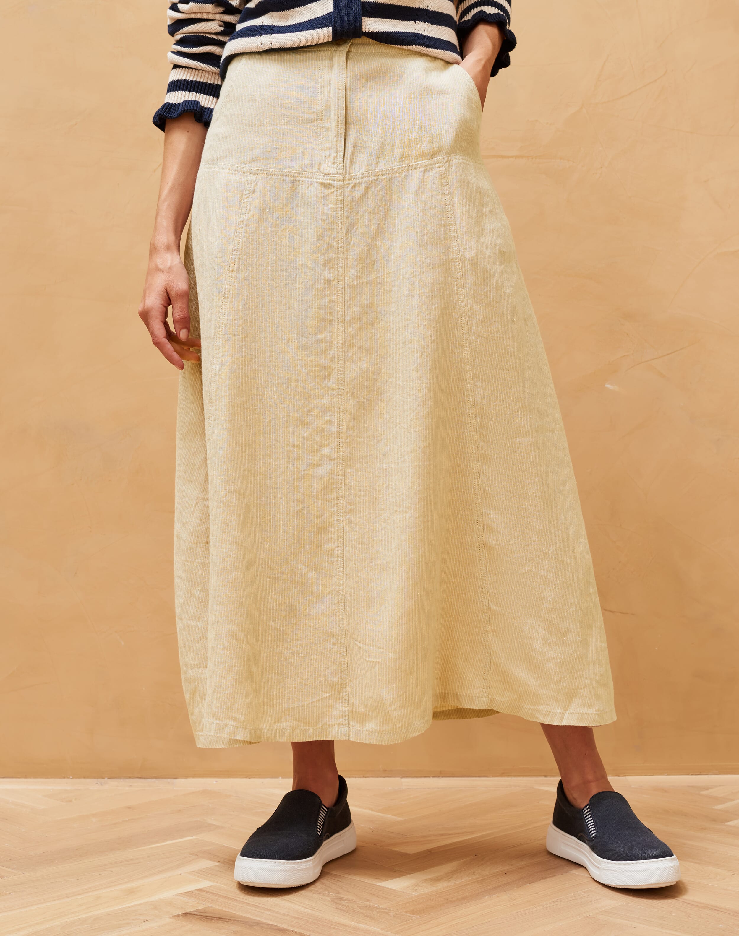 Natural Textured Stripe Linen Skirt | Women's Skirts | Brora Fashion