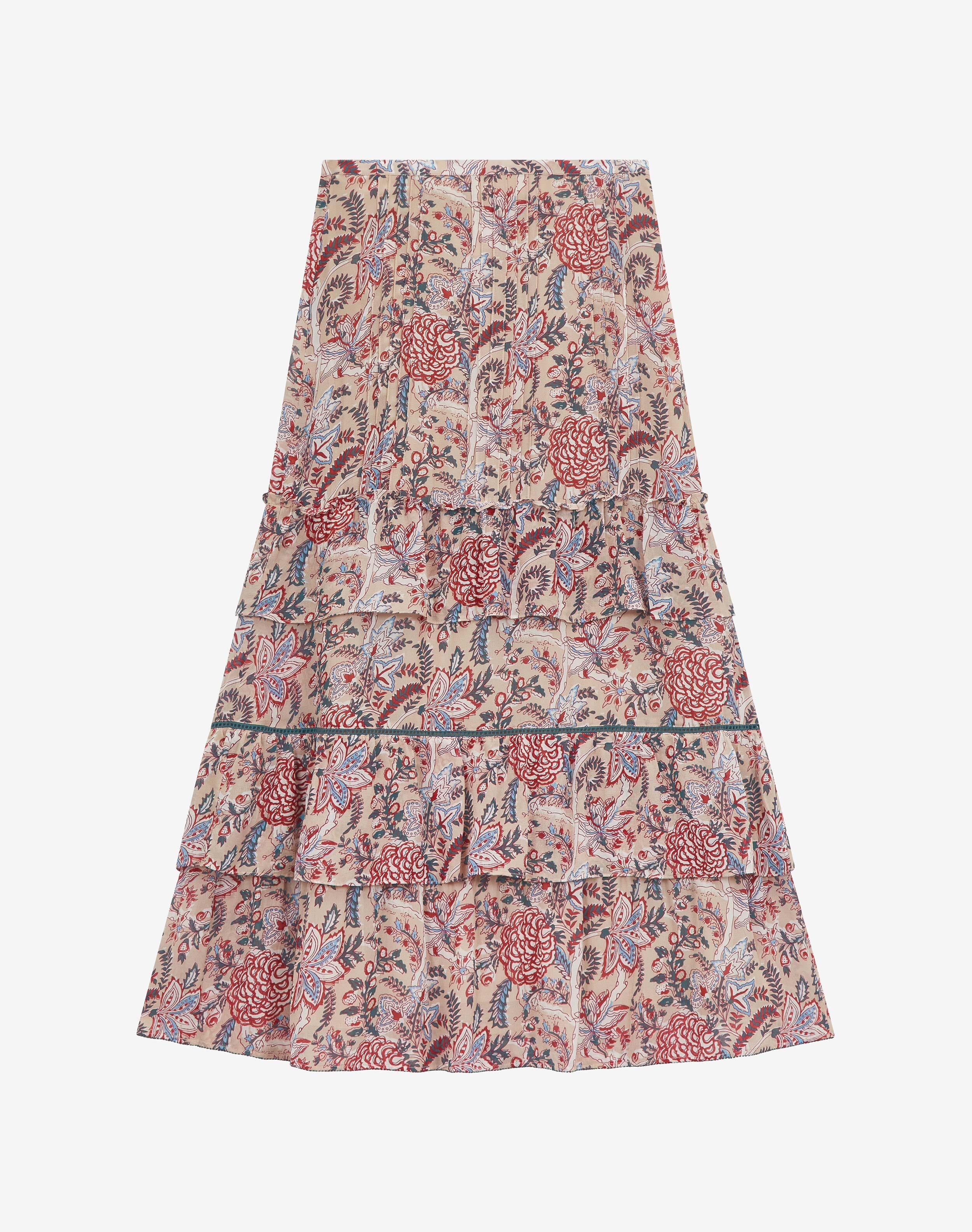 Silk Botanical Print Skirt in Oyster | Women's Skirts | Brora Fashion