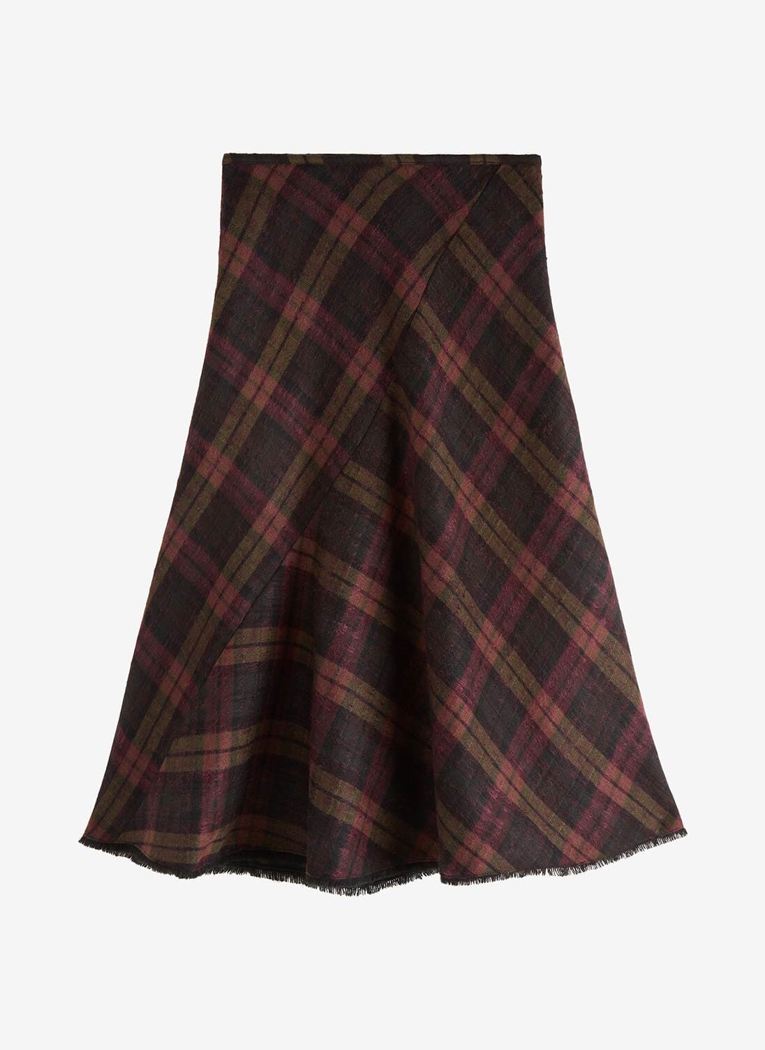 Carbon & Claret Scottish Mohair Wool Checked Skirt | Midi & Maxi | Brora