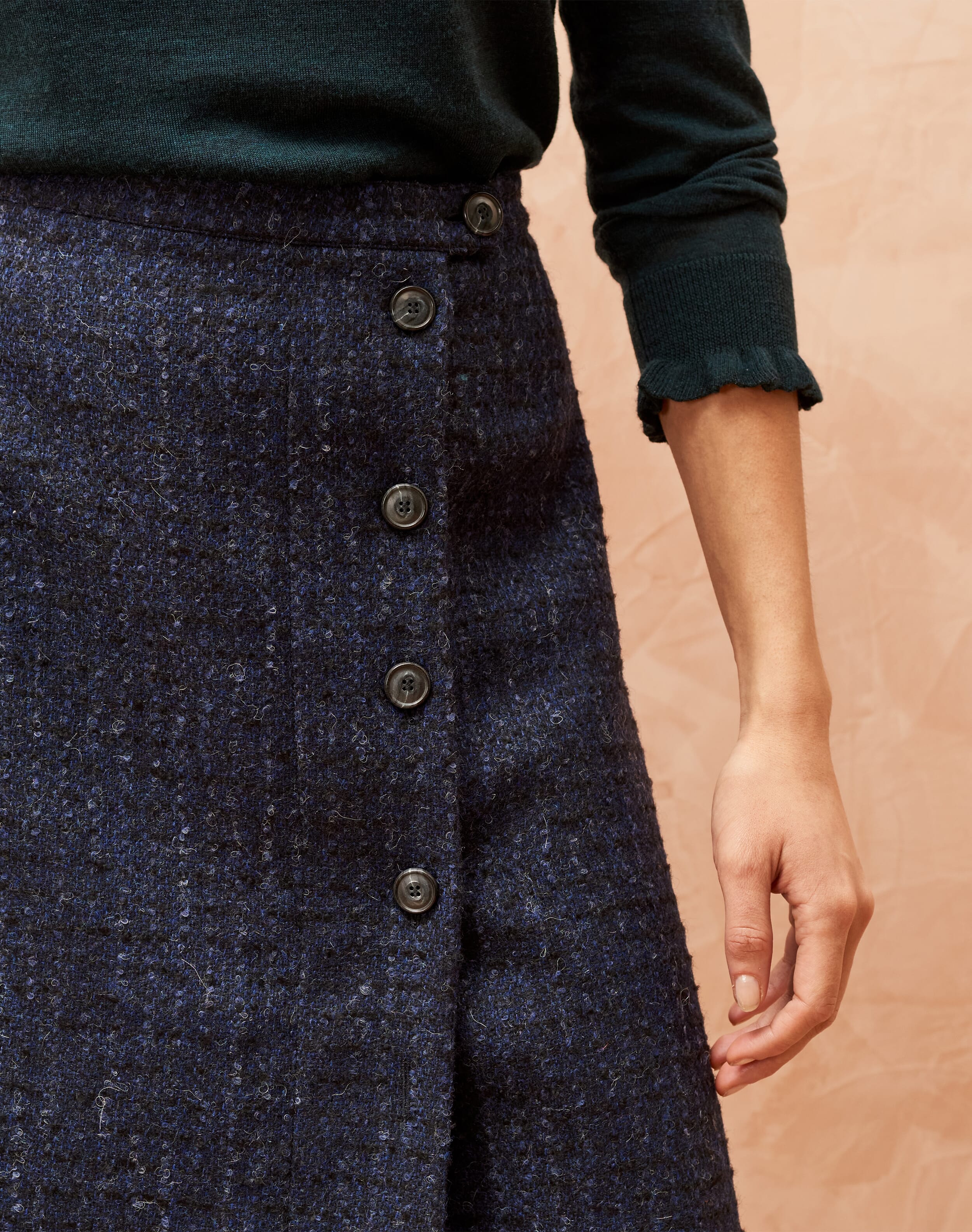 Textured Tweed Skirt in Indigo | British Tailoring | Brora