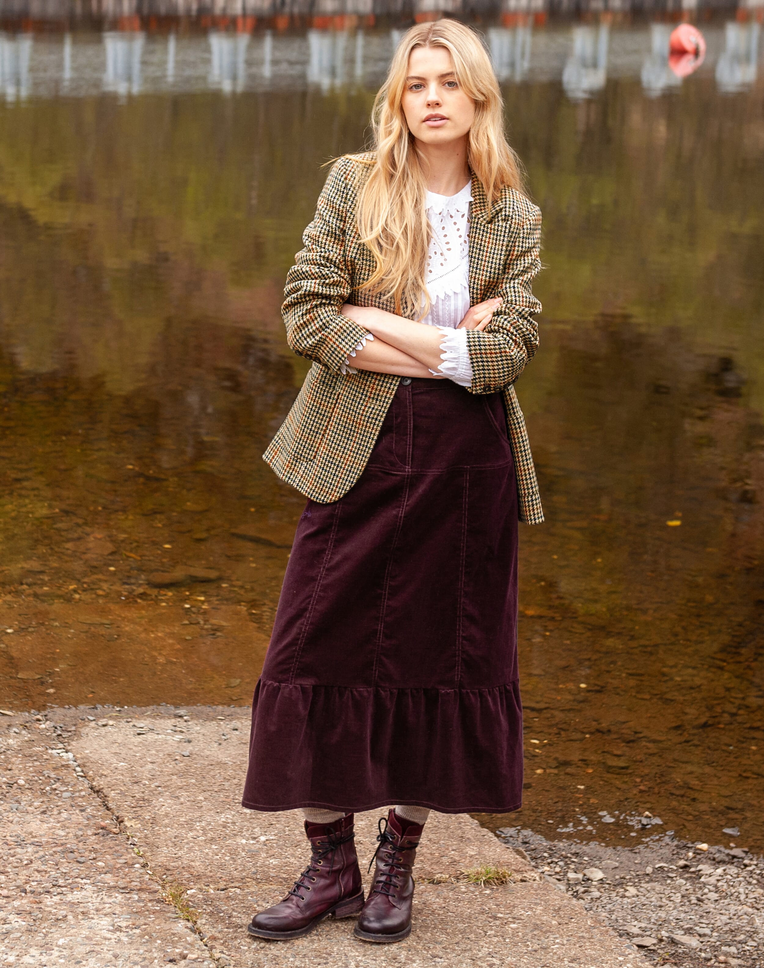 Needlecord Utility Skirt in Damson | Corduroy | Brora