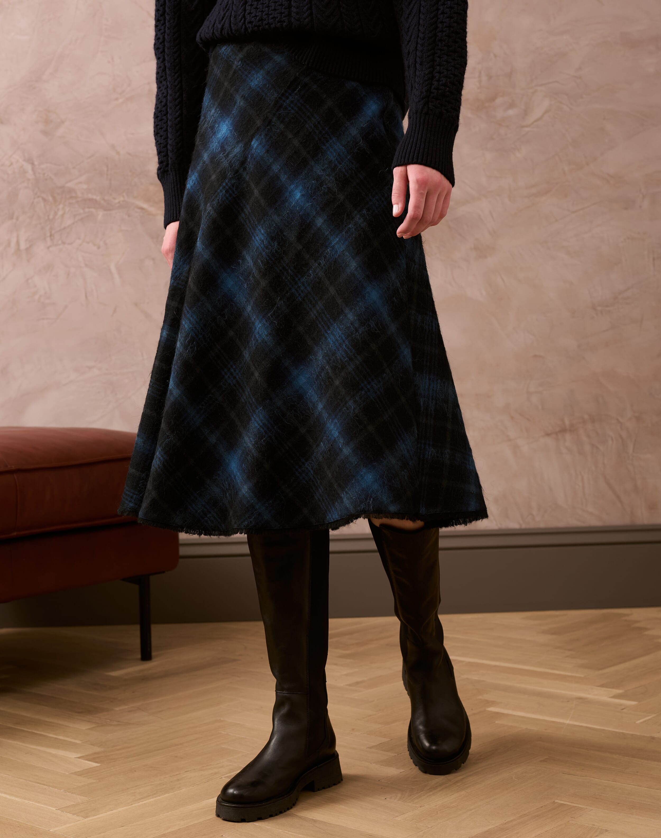 Blue Mohair Wool Check Skirt | Women's Skirts | Brora Sale