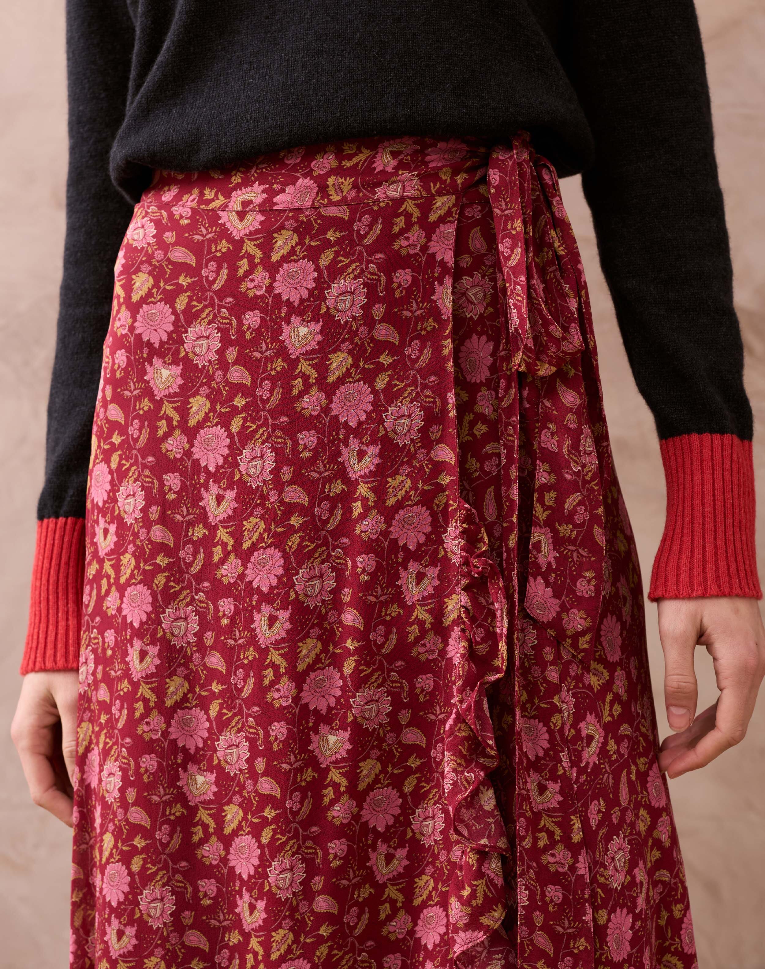 Red Silk Floral Block Maxi Skirt | Women's Skirts | Brora Fashion