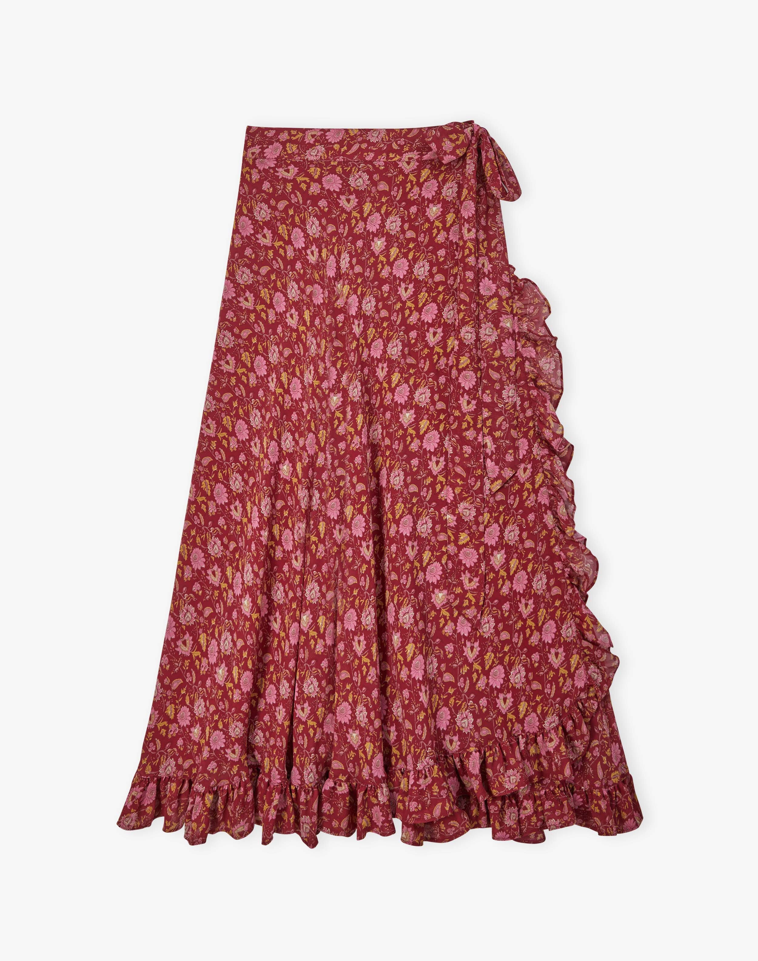 Red Silk Floral Block Maxi Skirt | Women's Skirts | Brora Sale
