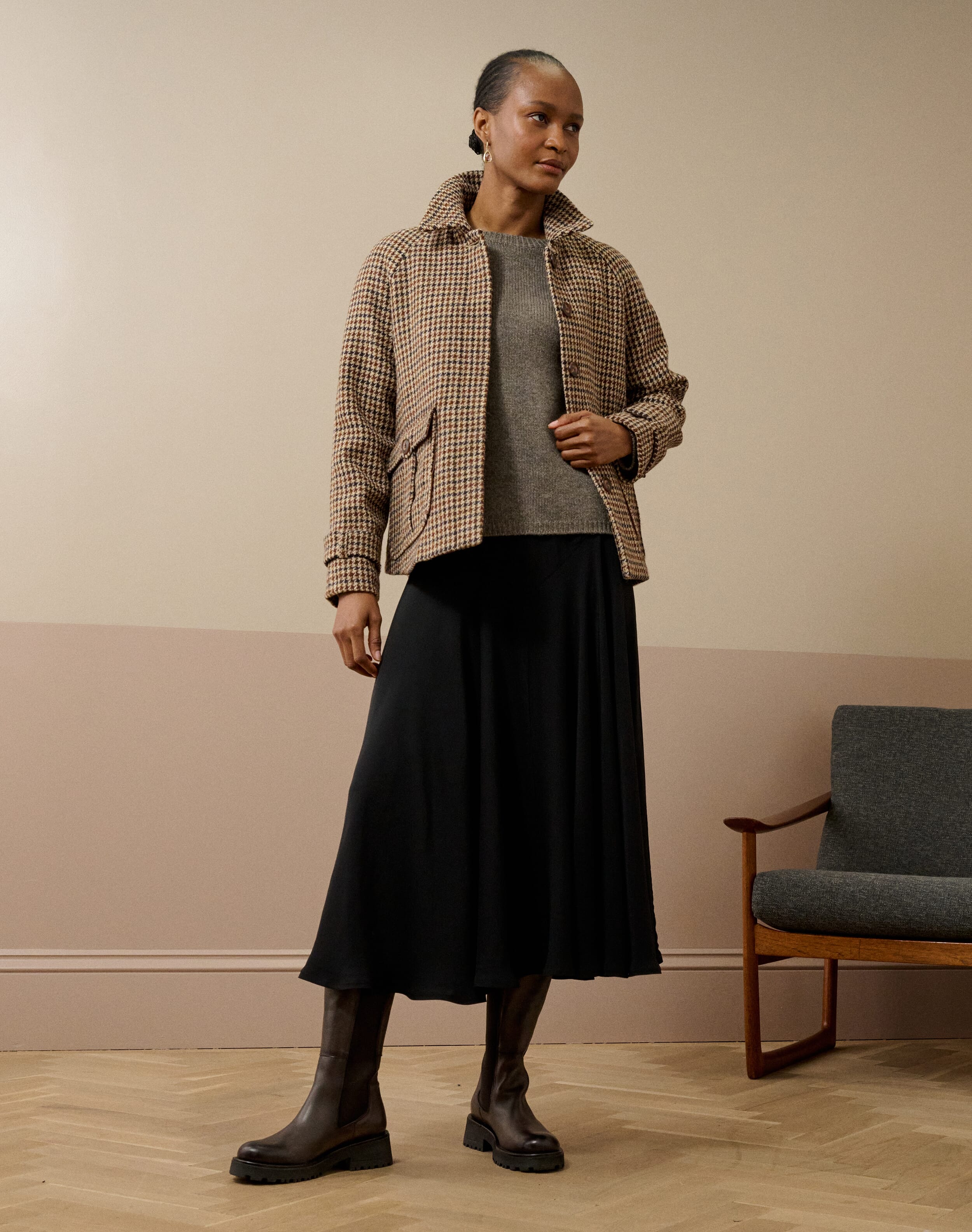 Satin Backed Crepe Skirt in Black | Womenswear | Brora Clearance