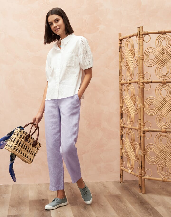 Textured Stripe Linen Trousers in Iris | Women | Brora
