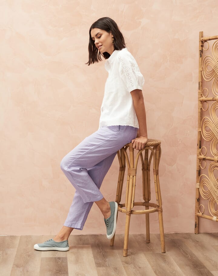 Textured Stripe Linen Trousers in Iris | Women | Brora