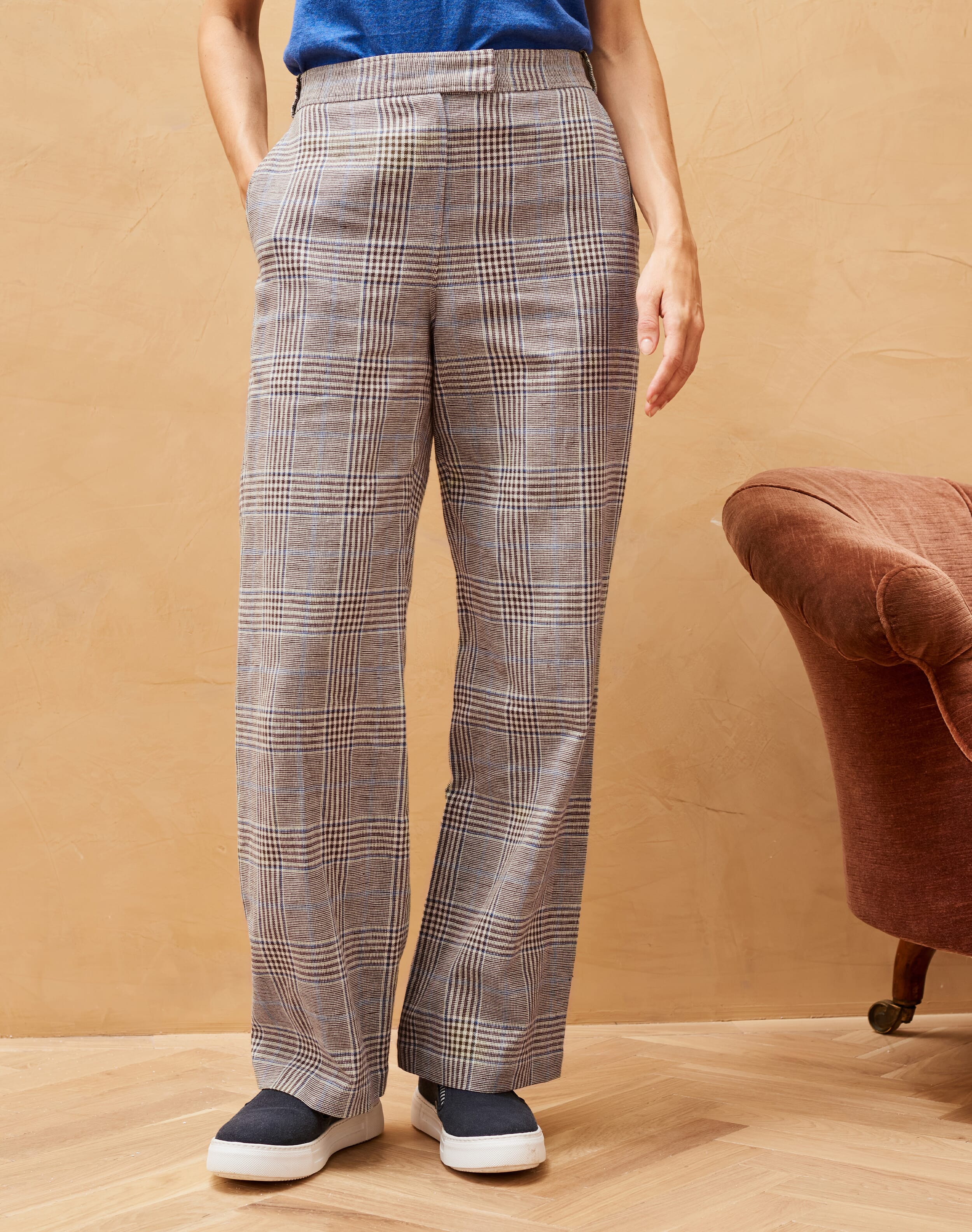 Cotton Linen Check Trousers | Women's Trousers | Brora Fashion