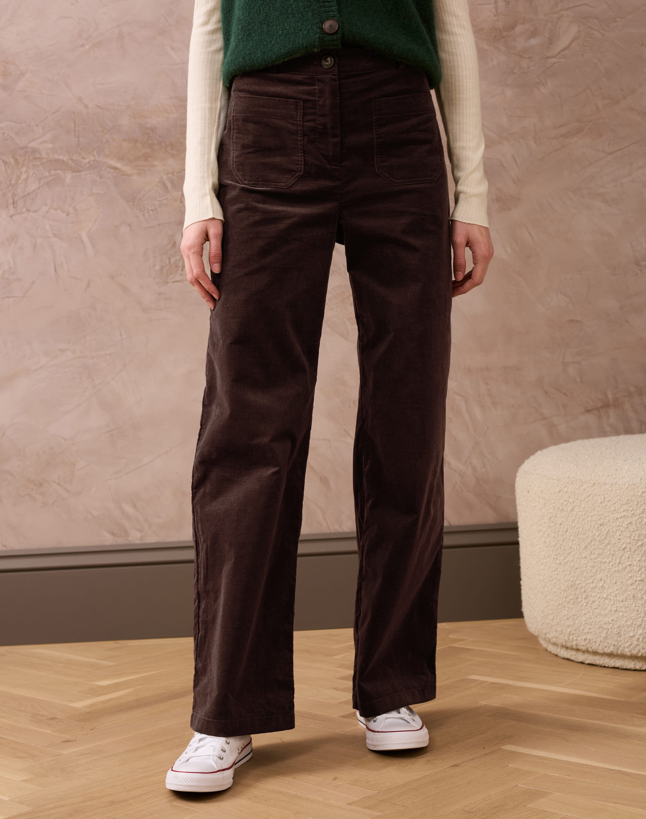 Chocolate Needlcord Patch Trousers | Women's Trousers | Brora