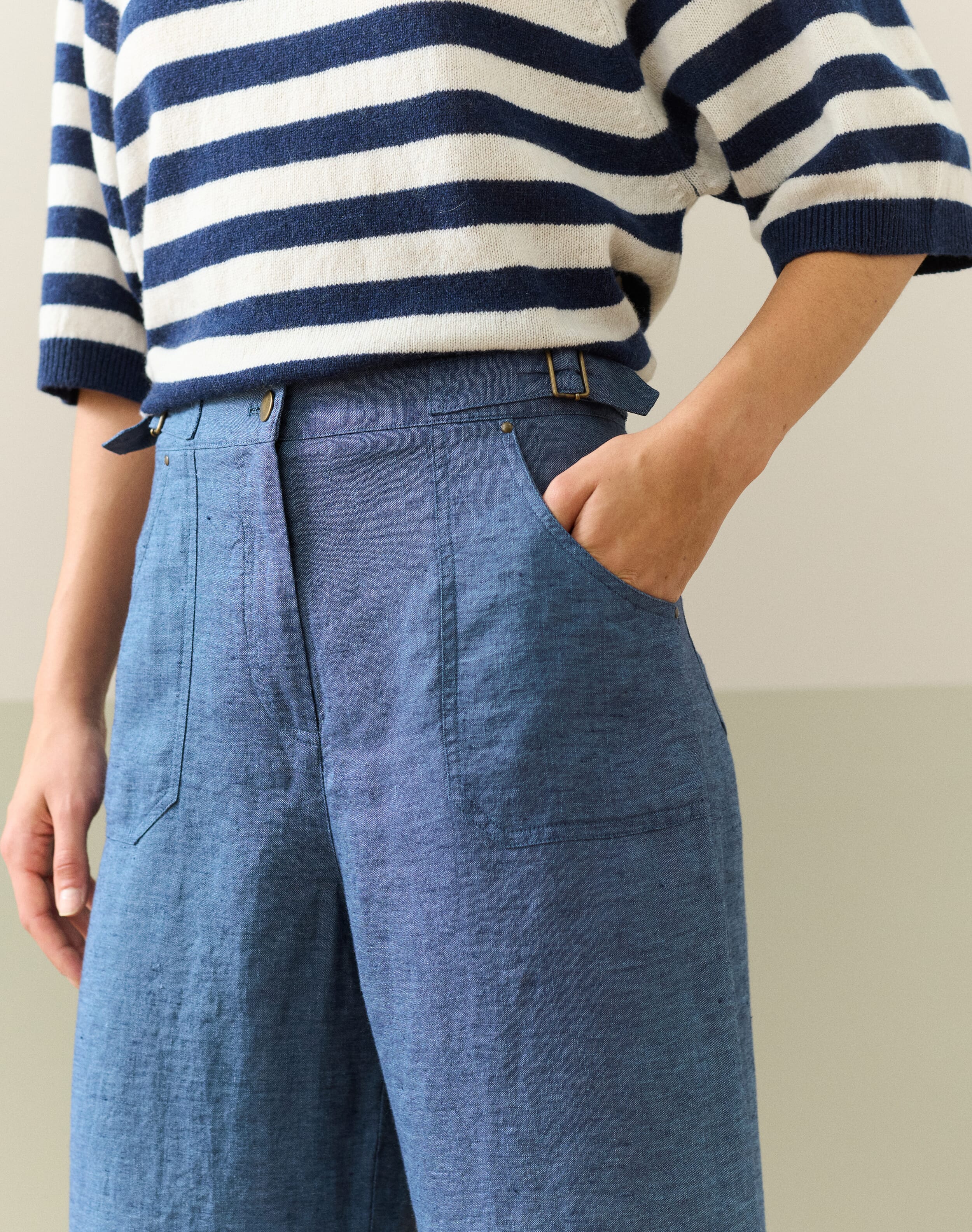 Indigo Cross Weave Linen Wide Leg Trousers | Brora Clearance Event