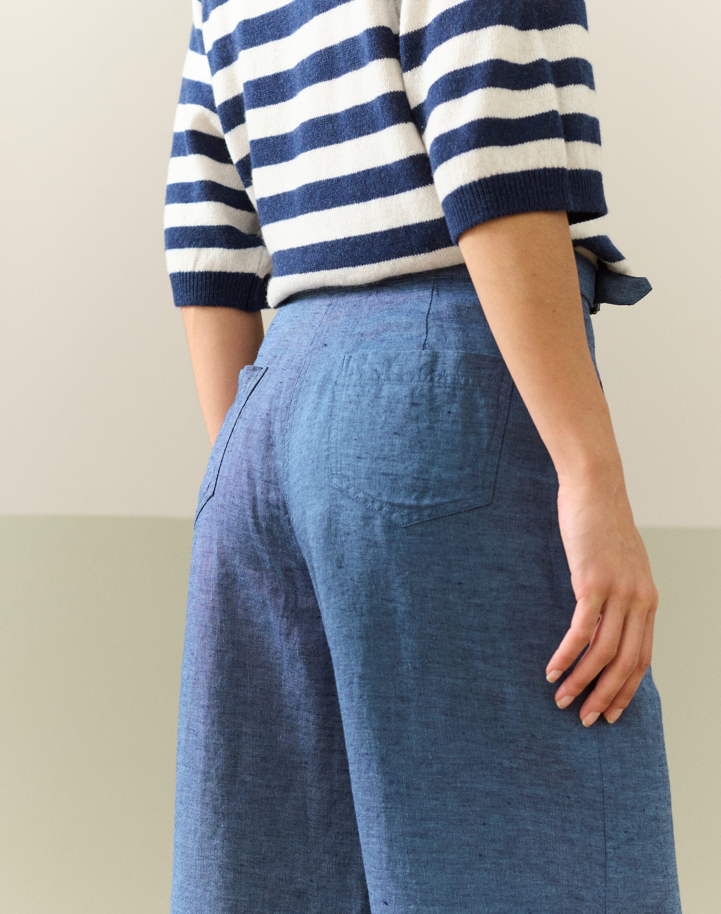 Indigo Cross Weave Linen Wide Leg Trousers | Brora Clearance Event
