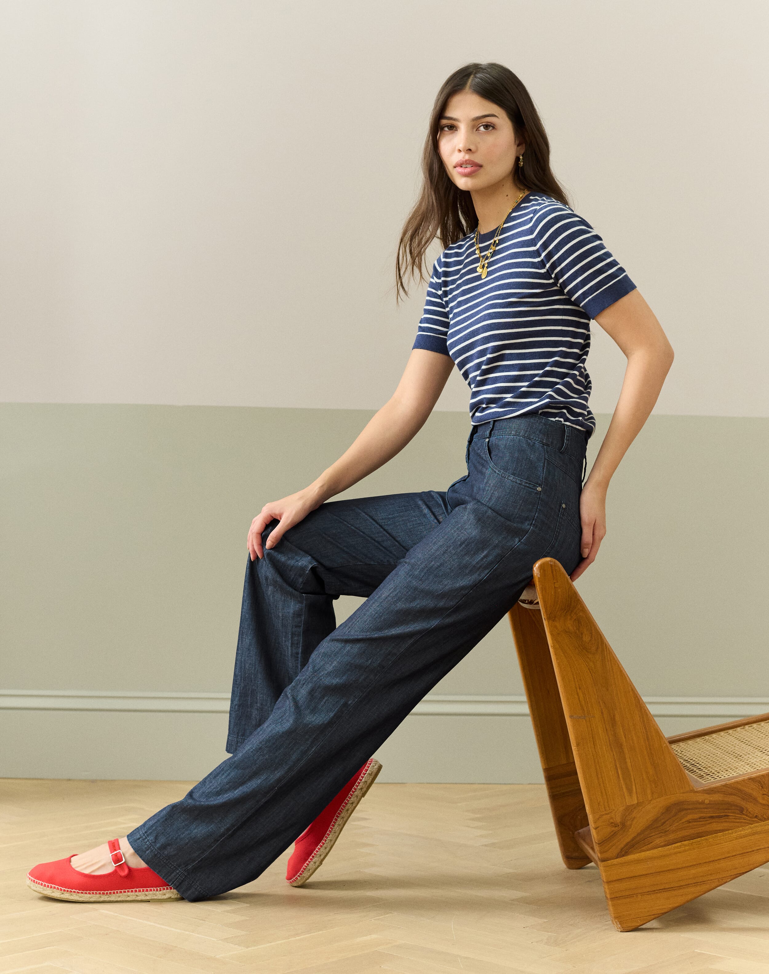 Organic Cotton Wide Leg Trousers in Indigo | Women's | Brora