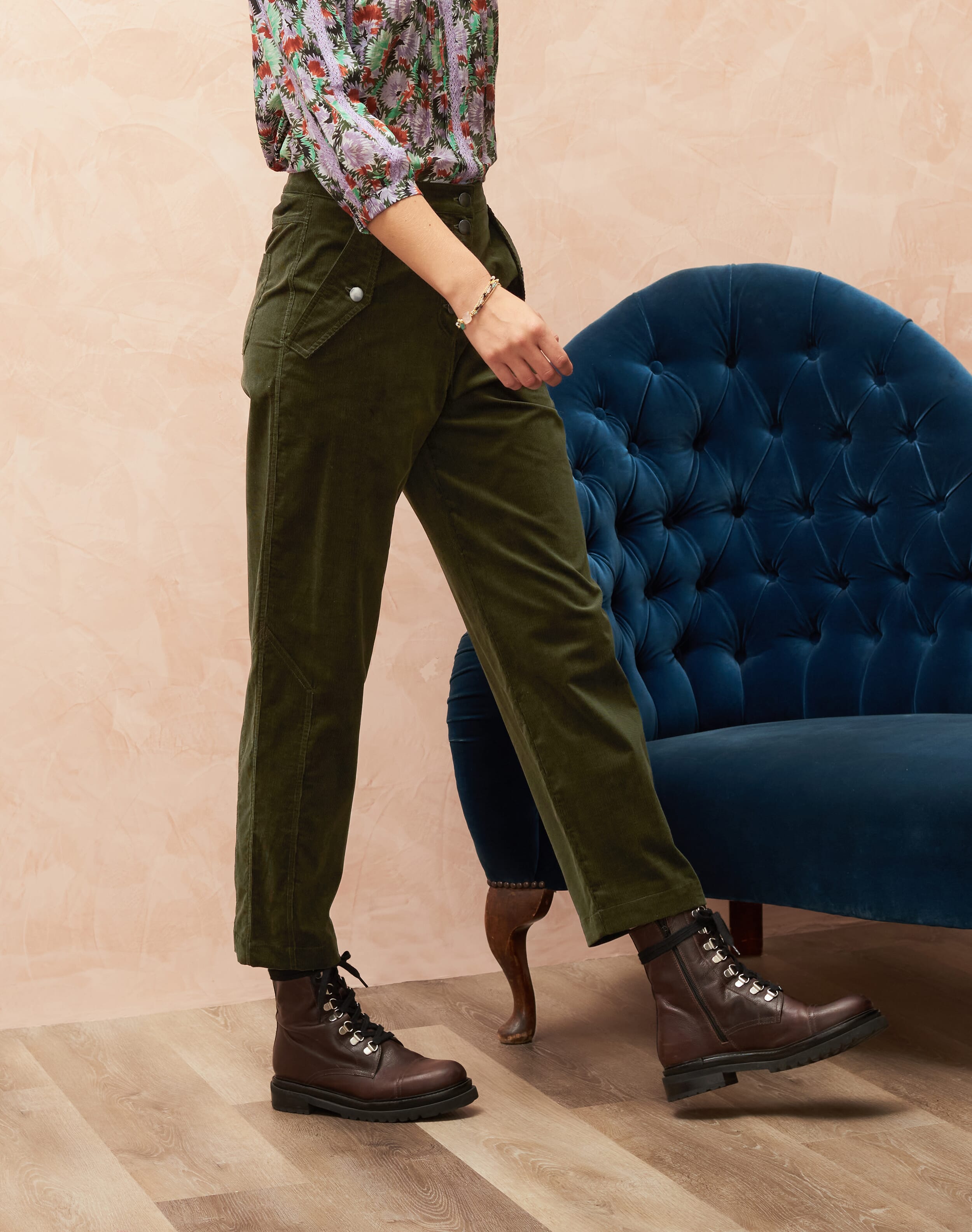 Needlecord Utility Trousers in Khaki | Womenswear | Brora