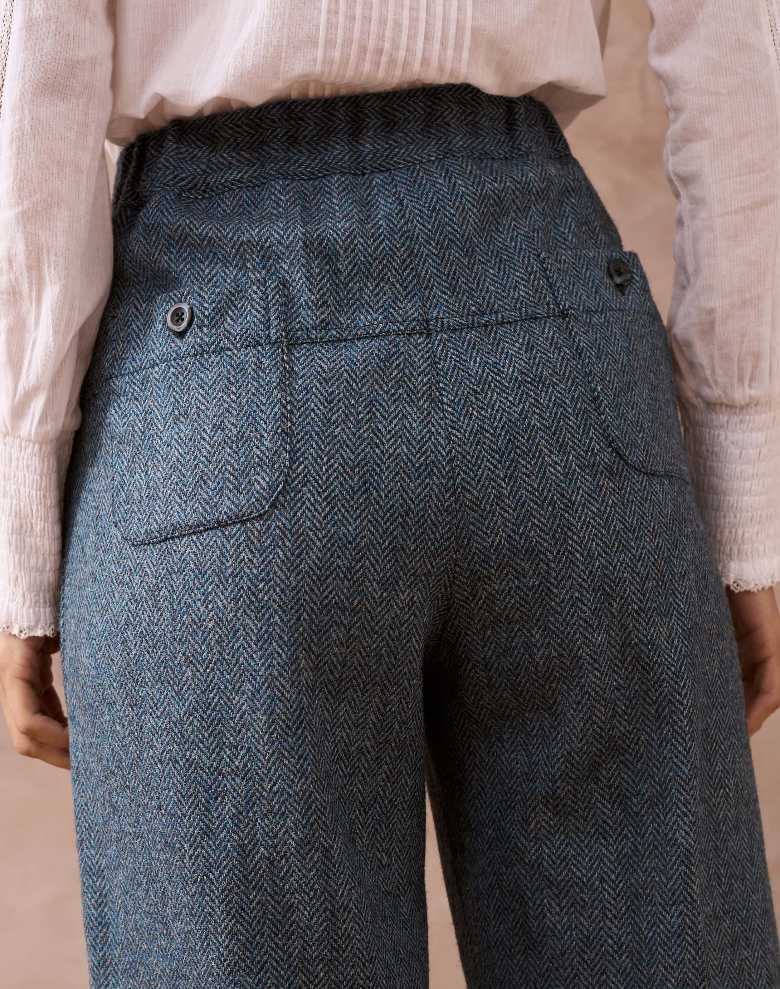 Blue Herringbone Wool Trousers | Women's Trousers | Brora Sale